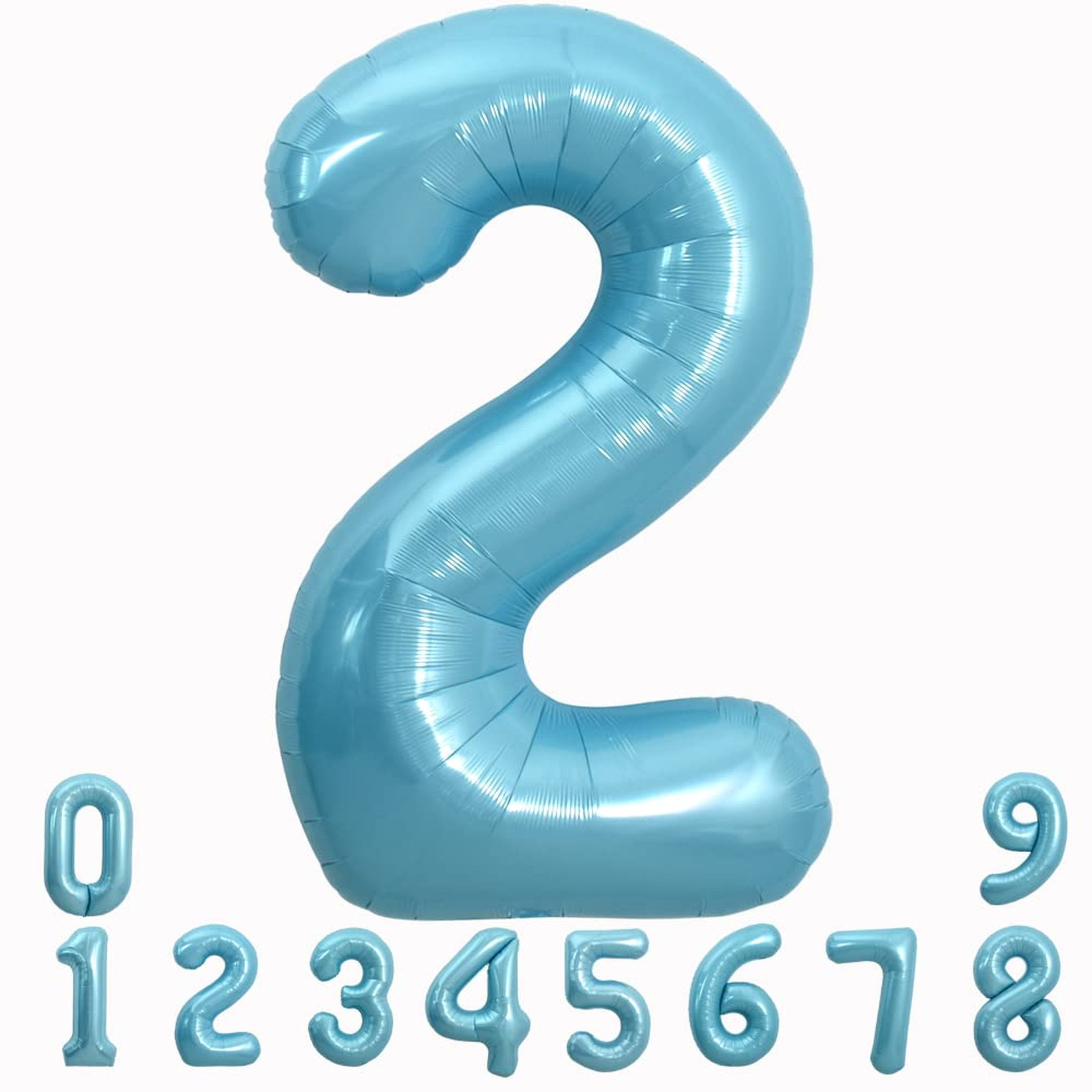 Light Blue Macaron Number Balloons 0-9, 40 Inch Helium-Inflatable Mylar ...