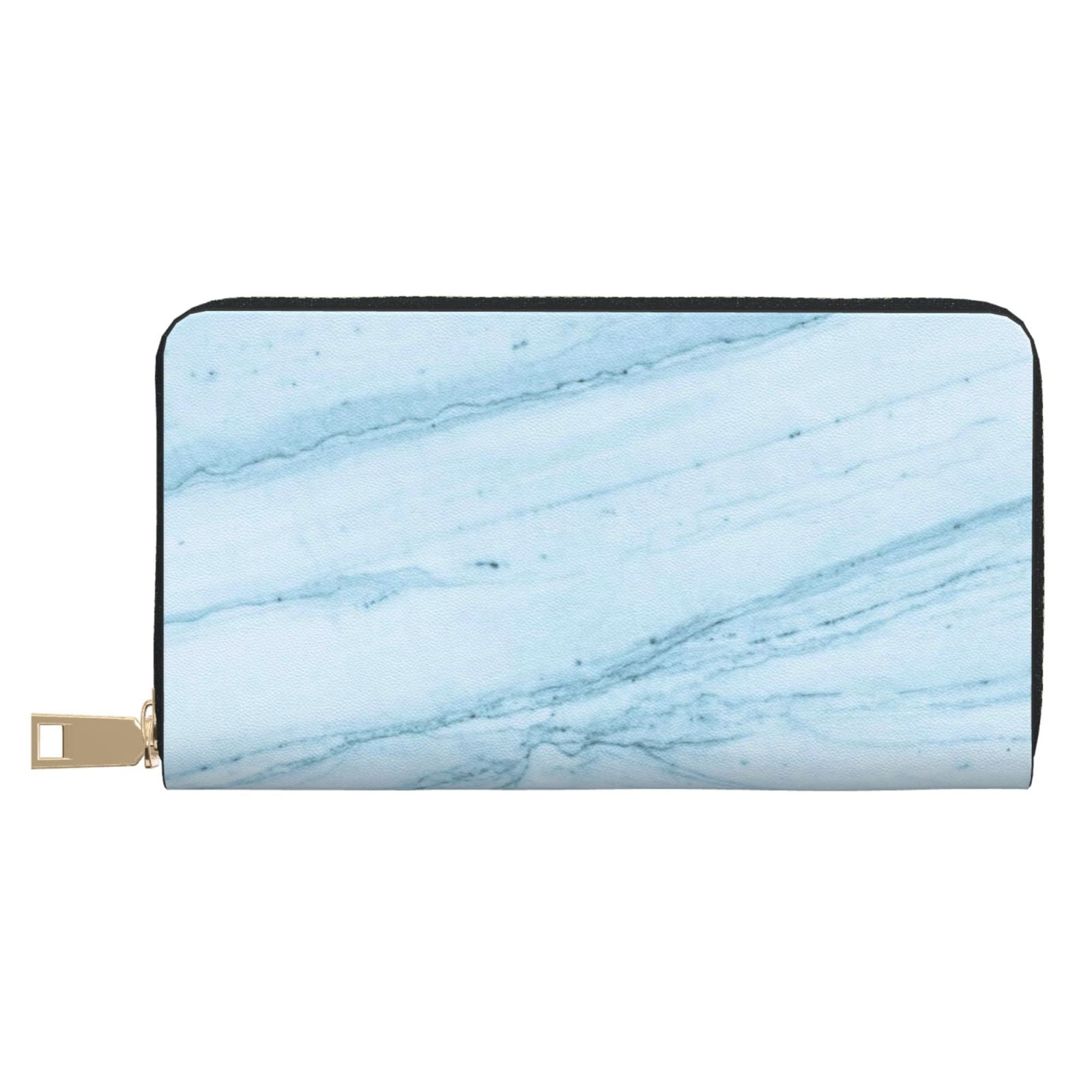Light Blue Marble Wallet Women, Leather Bifold Multi Card Wallet, Women ...