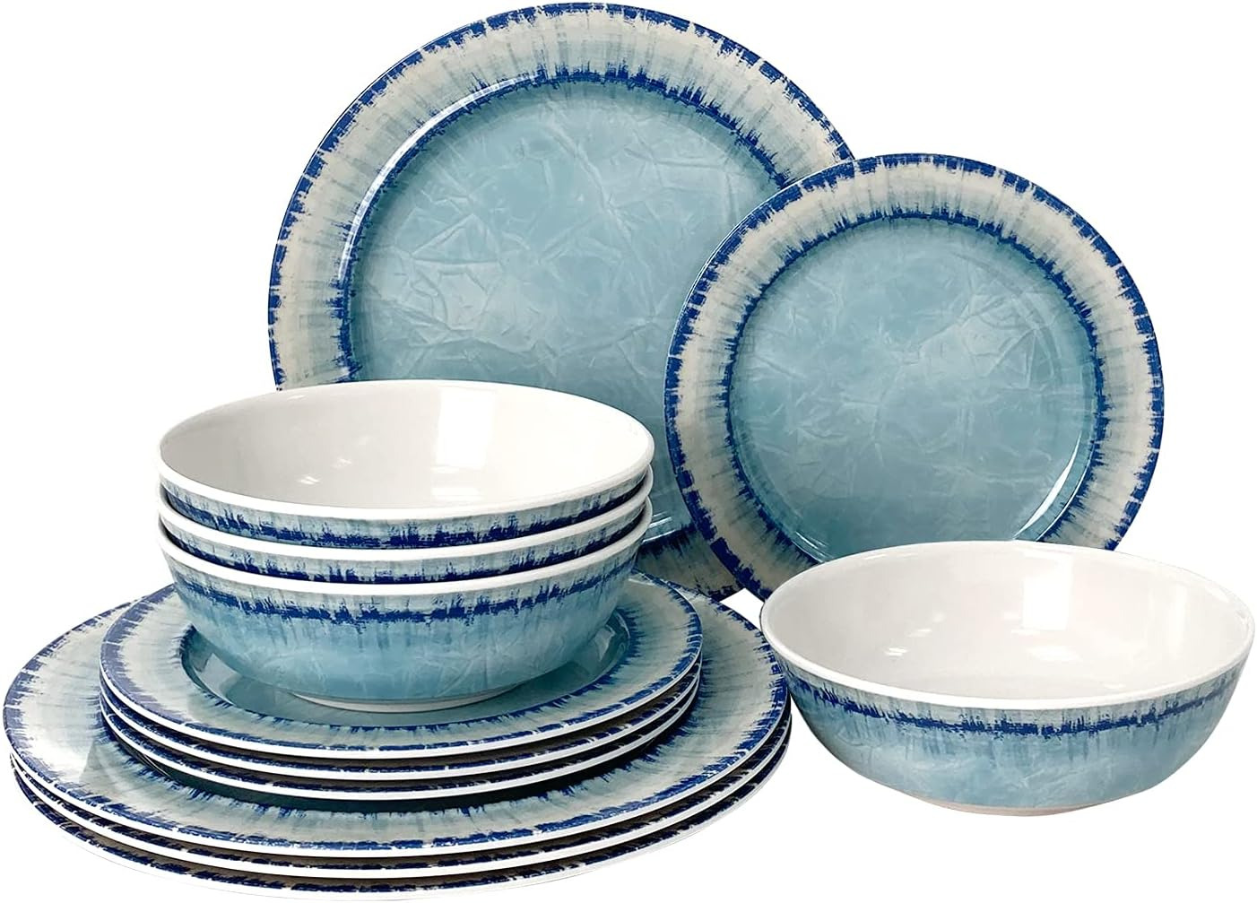 Light Blue Melamine Dinnerware Set, 12 Pcs, Unbreakable & Dishwasher ...