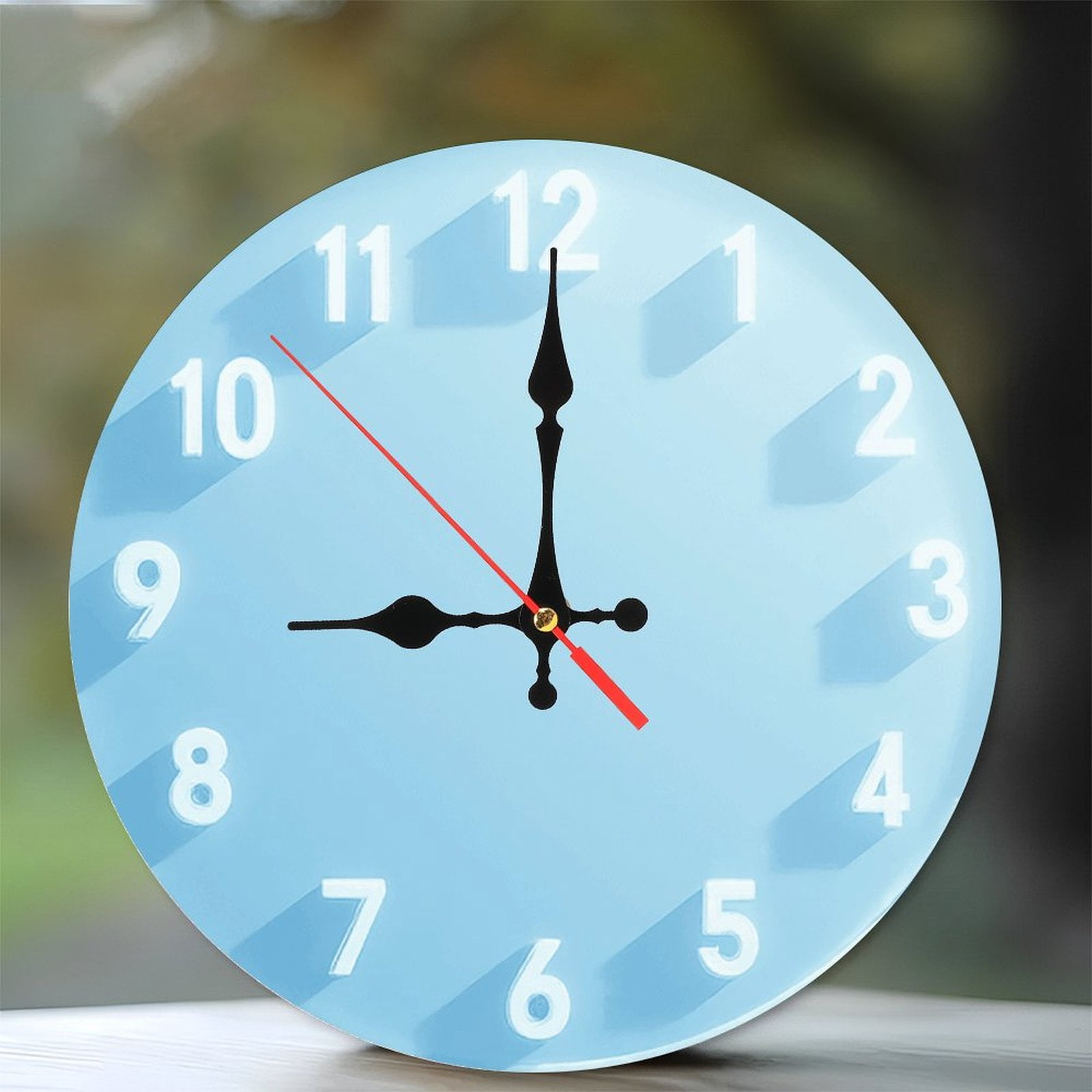 Light Blue Modern Wall Clock Home Decor 10-Inch Silent Wooden Wall ...