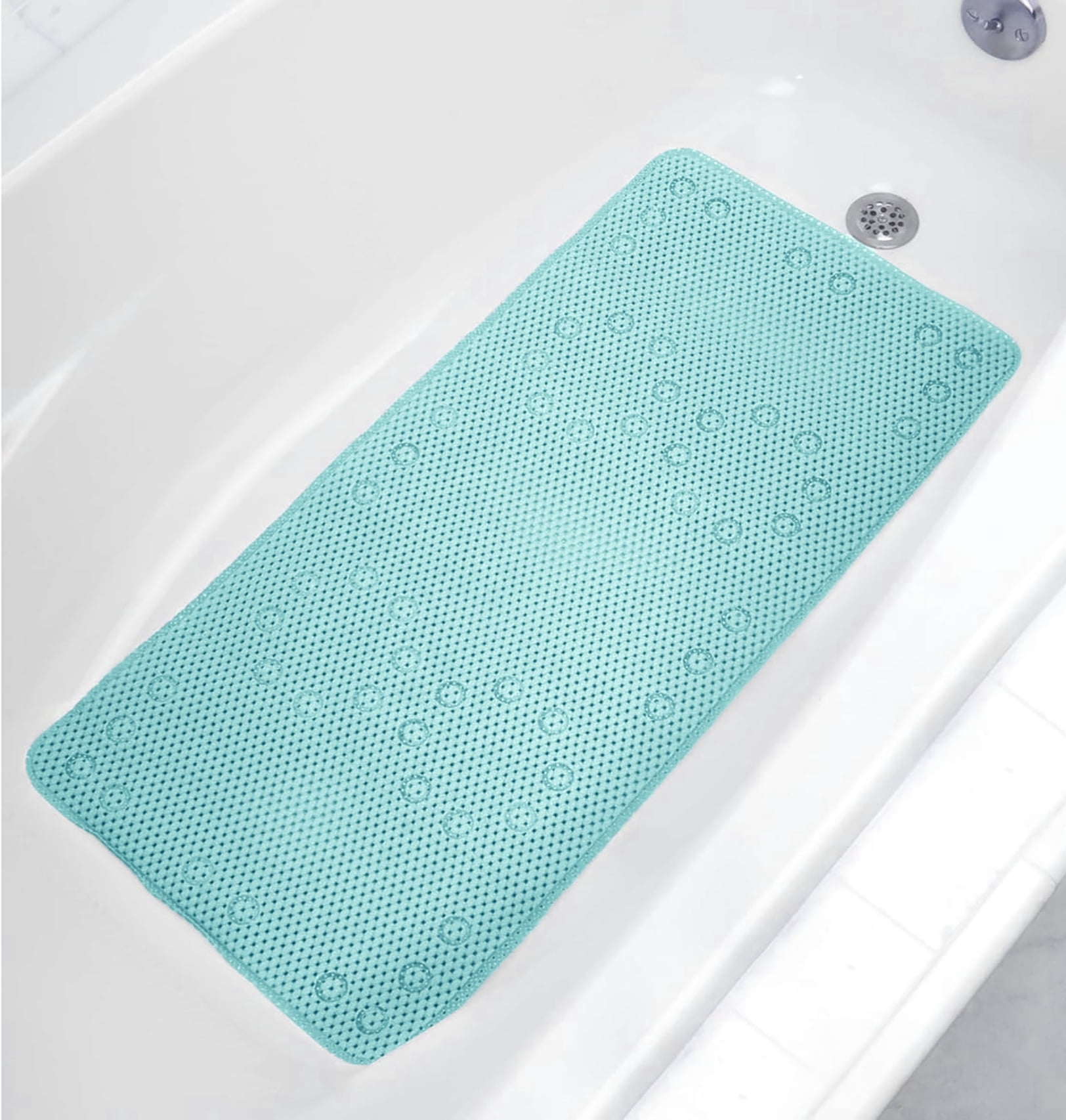 Light Blue Non-Slip Foam Bathtub Shower Mat With Suction Cups - 36" x 17" - Walmart.com