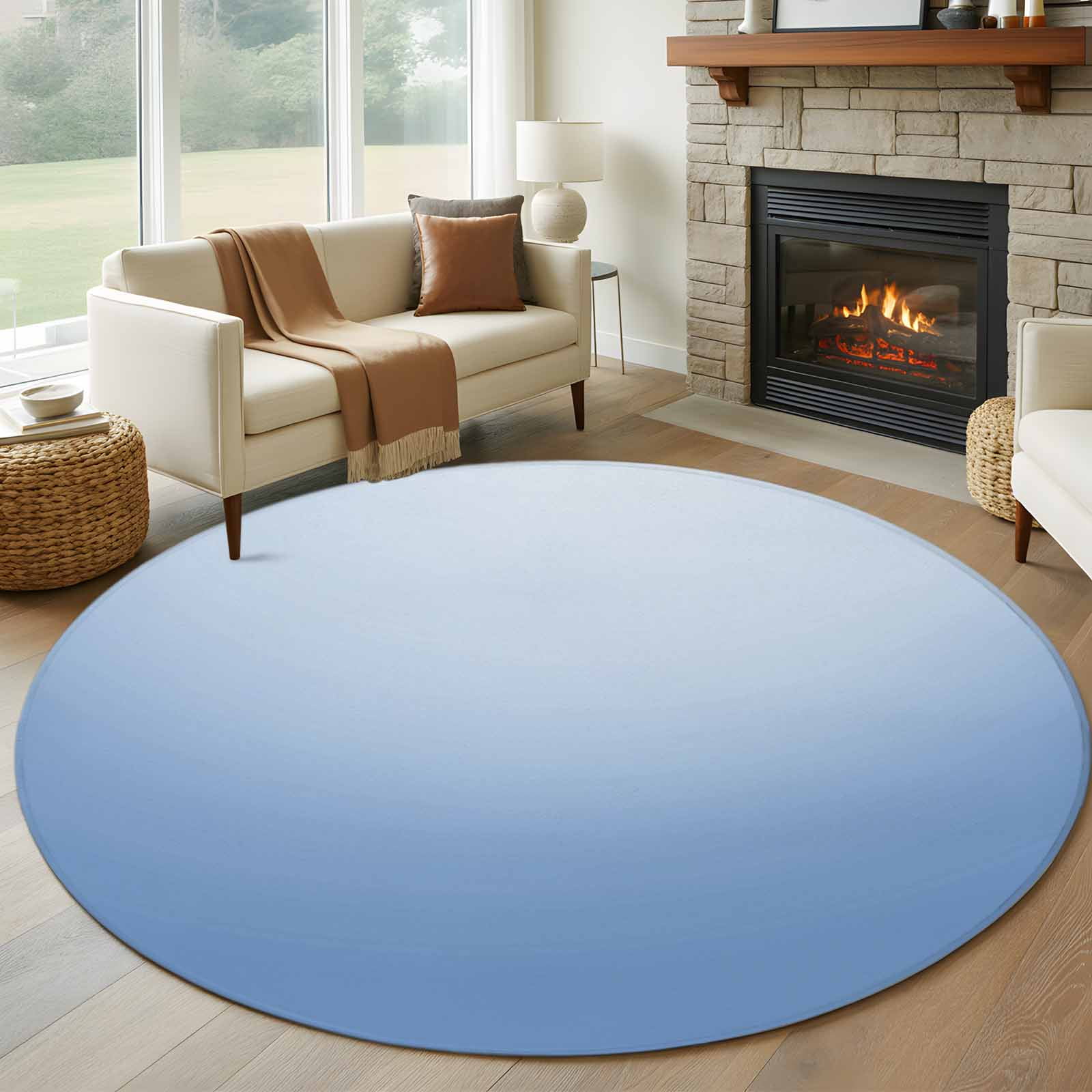 Light Blue Ombre Round Rugs 6ft, Modern Rustic Aqua Gradient Non Slip ...