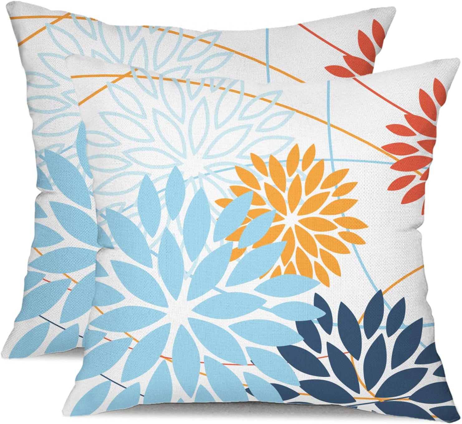 Light Blue and Orange Floral Pillow Covers 20x20 Set of 2 Outdoor ...