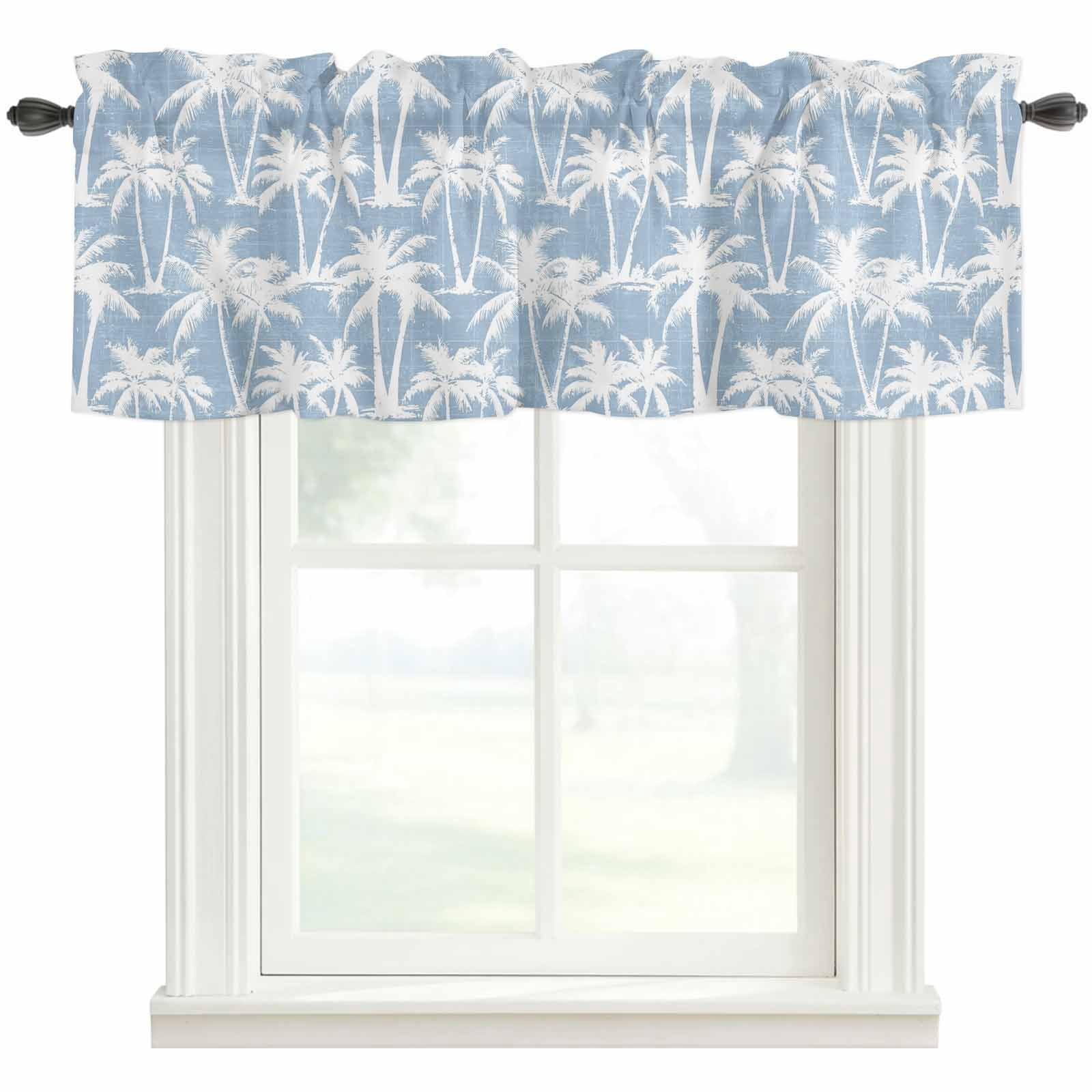 Light Blue Palm Tree Summer Valances for Windows Farmhouse Kitchen ...