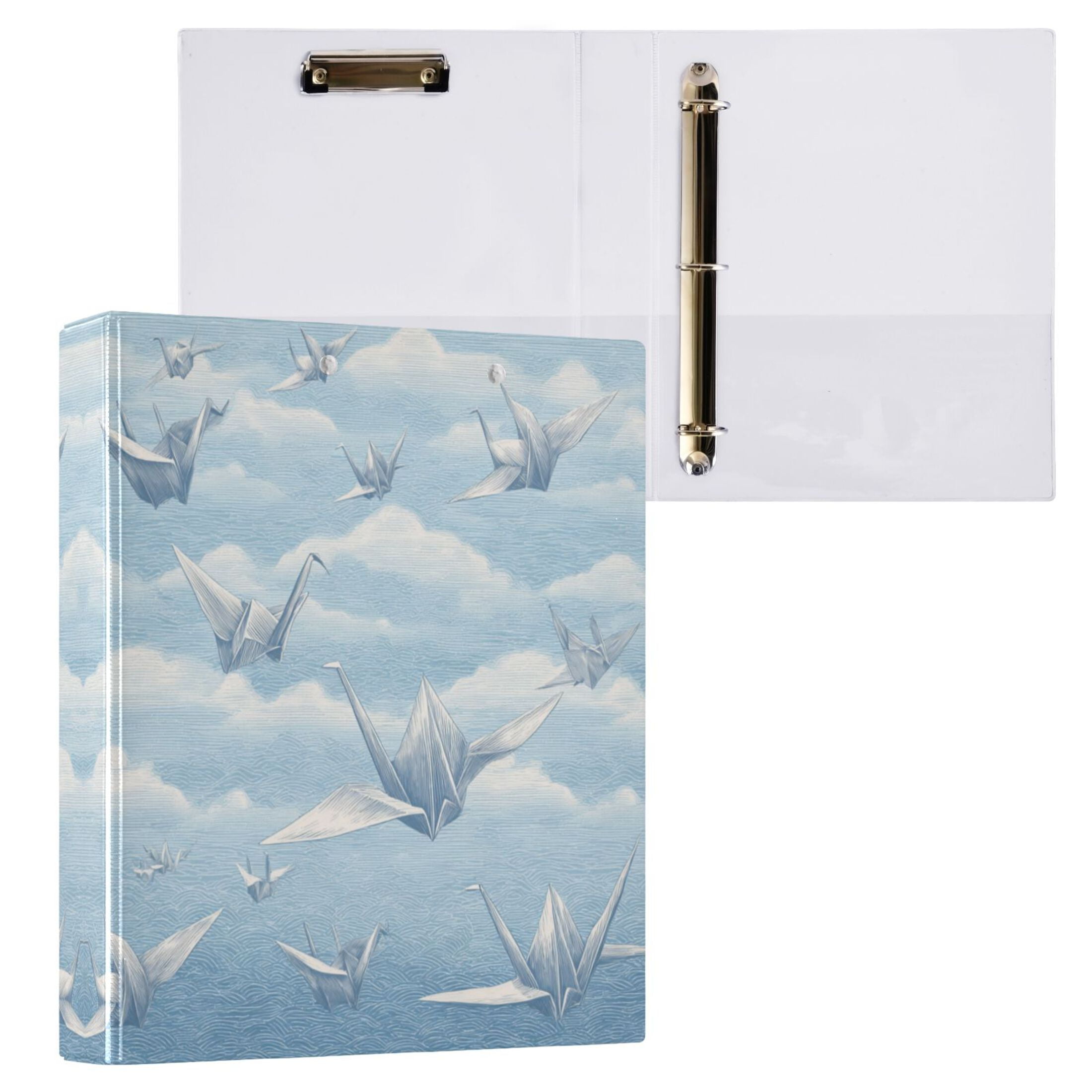 Light Blue Paper Cranes 3 Ring Hardcover Binders 1.5in Round Rings for ...