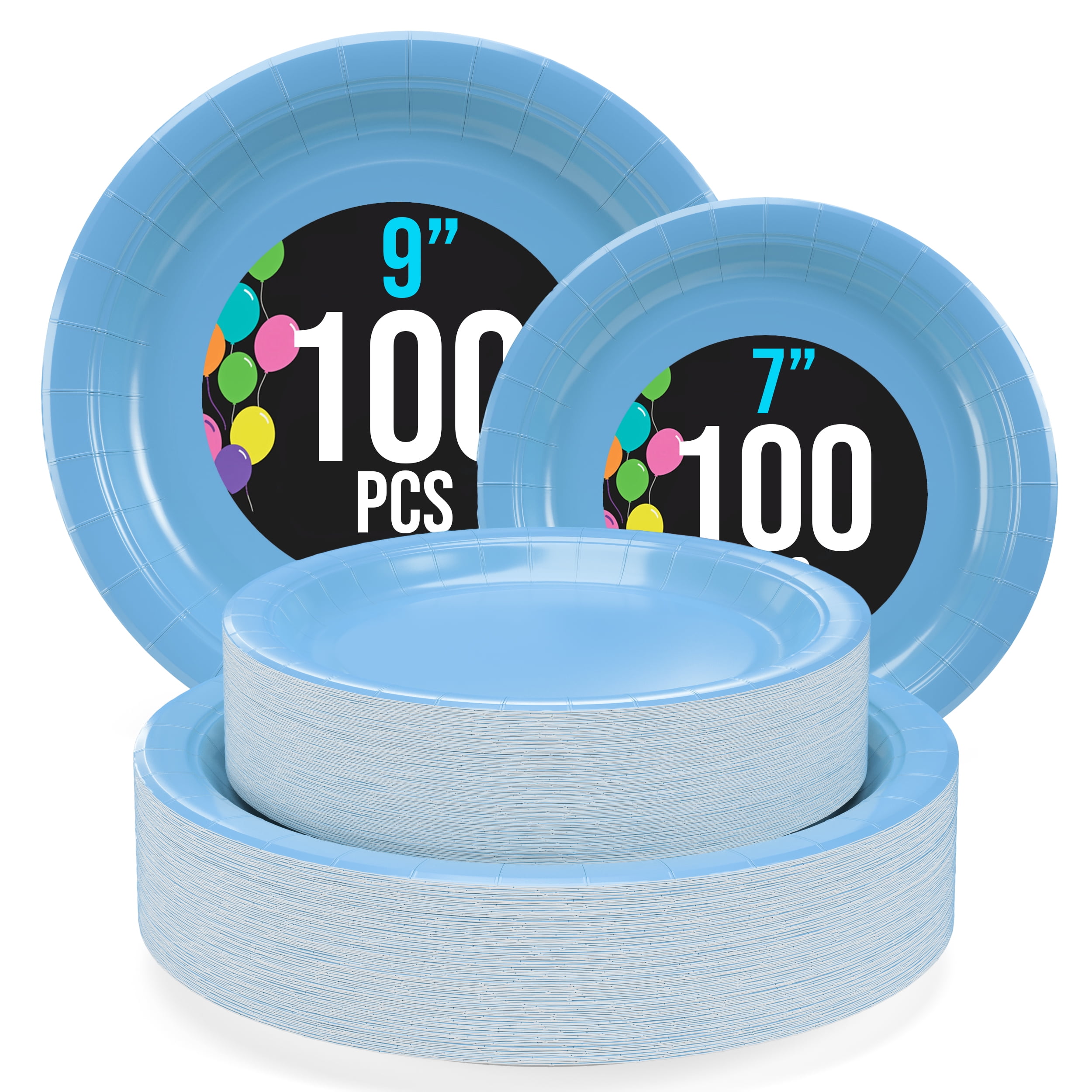 Light Blue Paper Plates 200 Pack - 7" Light Blue Paper Plates & 9 ...