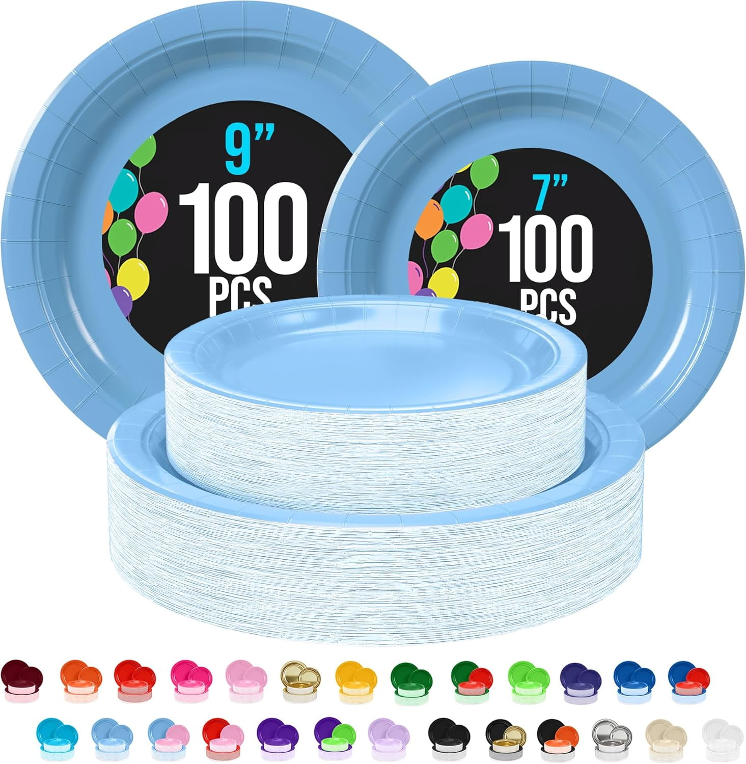 Light Blue Paper Plates Disposable 200 Pcs Plates Set 100-7" & 100-9 ...
