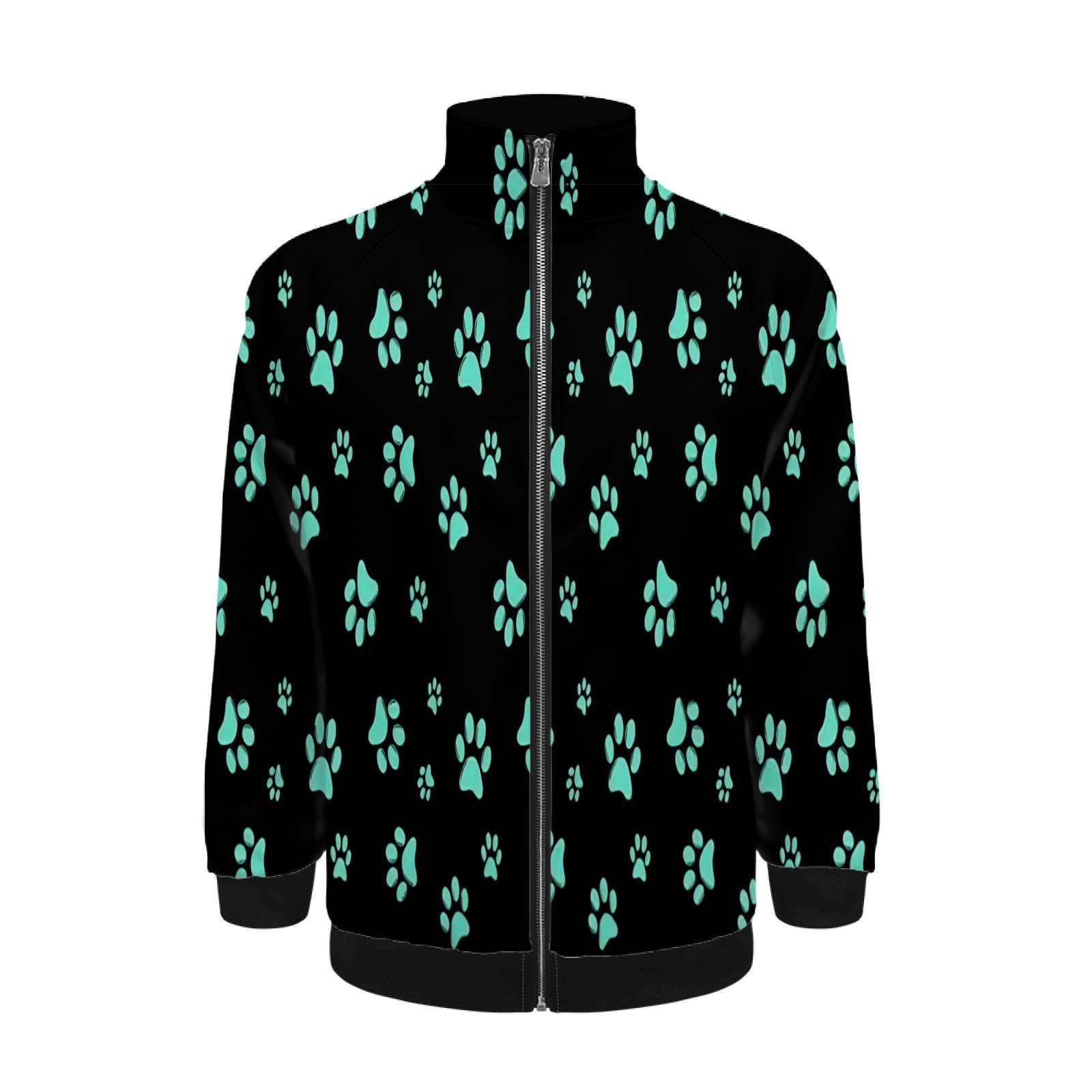 Light Blue Paw Print Pattern Jacket Men's Street Cool Long Sleeves Coat ...