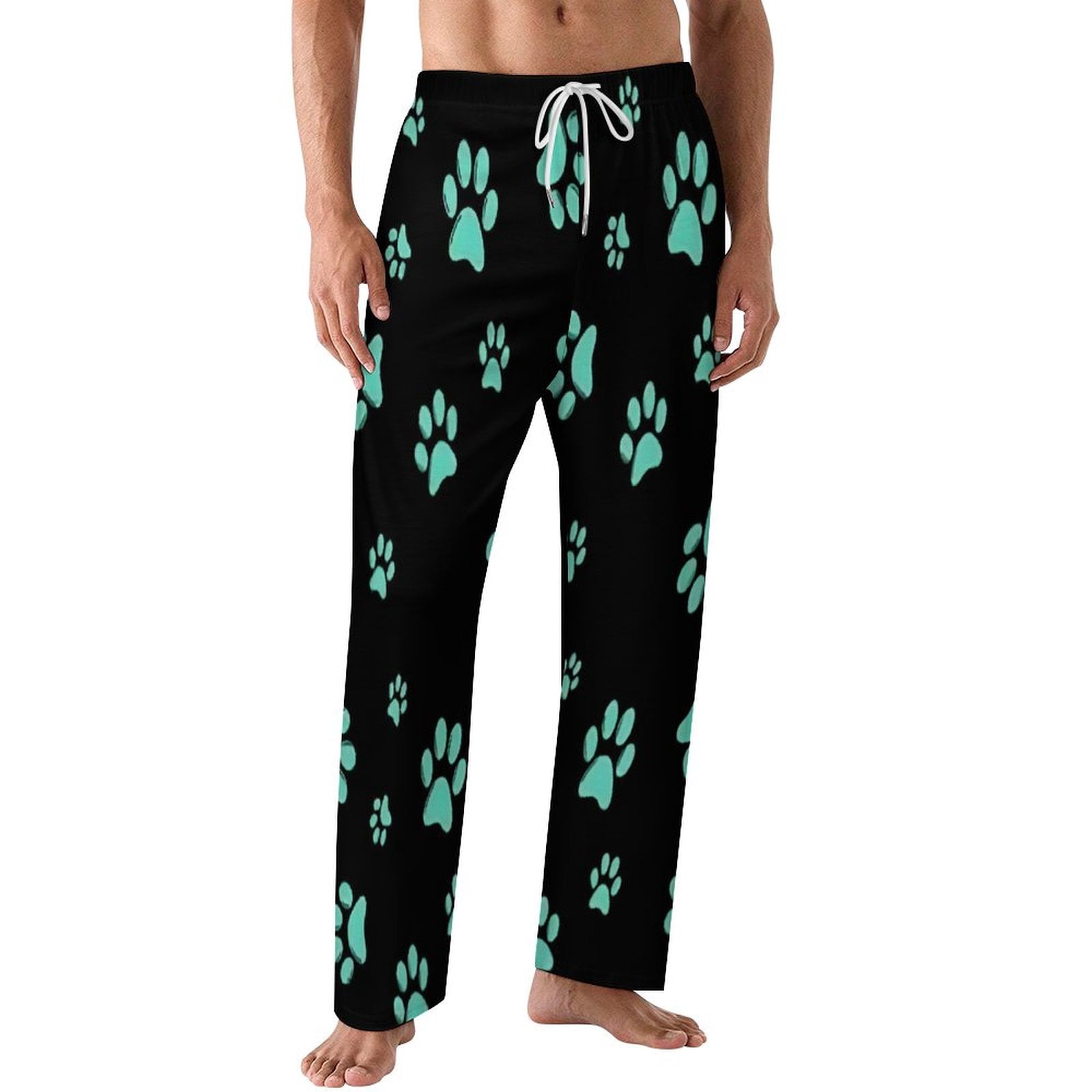 Light Blue Paw Print Pattern Mens Pajamas Pajama Pants Mens Sleepwear ...