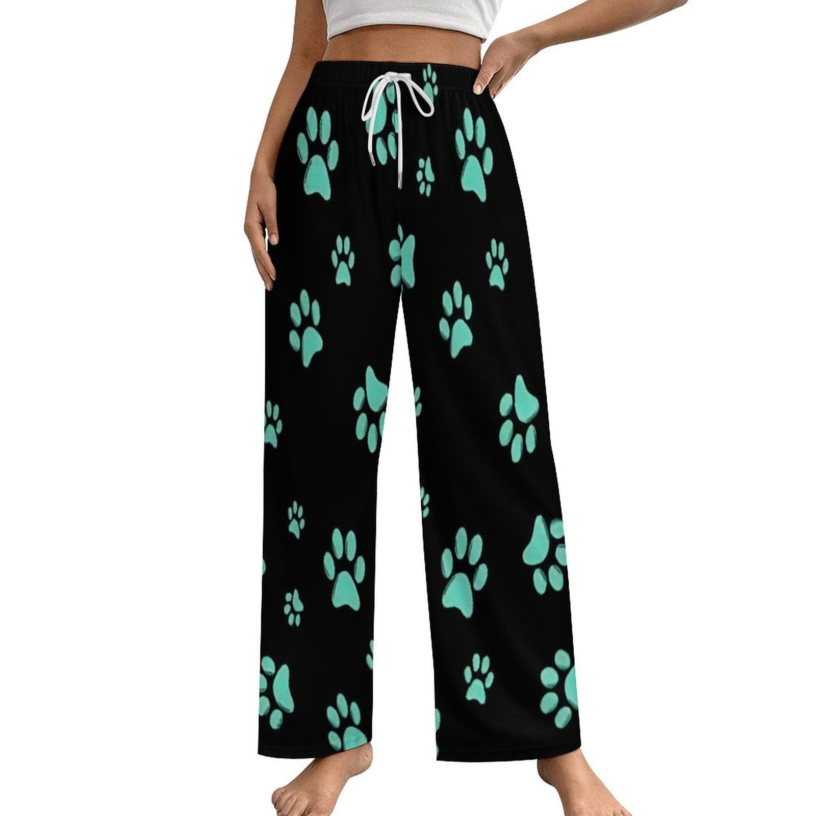 Light Blue Paw Print Pattern Women's Pajamas Pajama Pants Women's ...