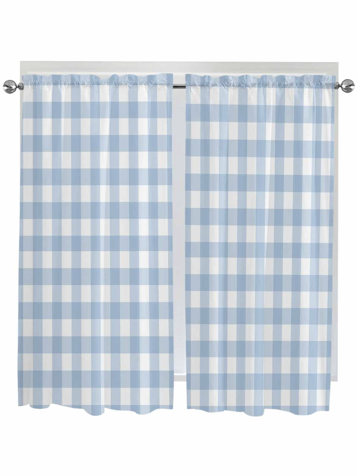 Light Blue Plaid Bathroom Window Curtain, Modern Minimalist Country ...
