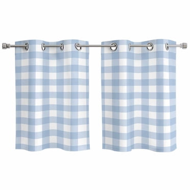 Light Blue Plaid Bathroom Window Curtain, Modern Minimalist Country ...
