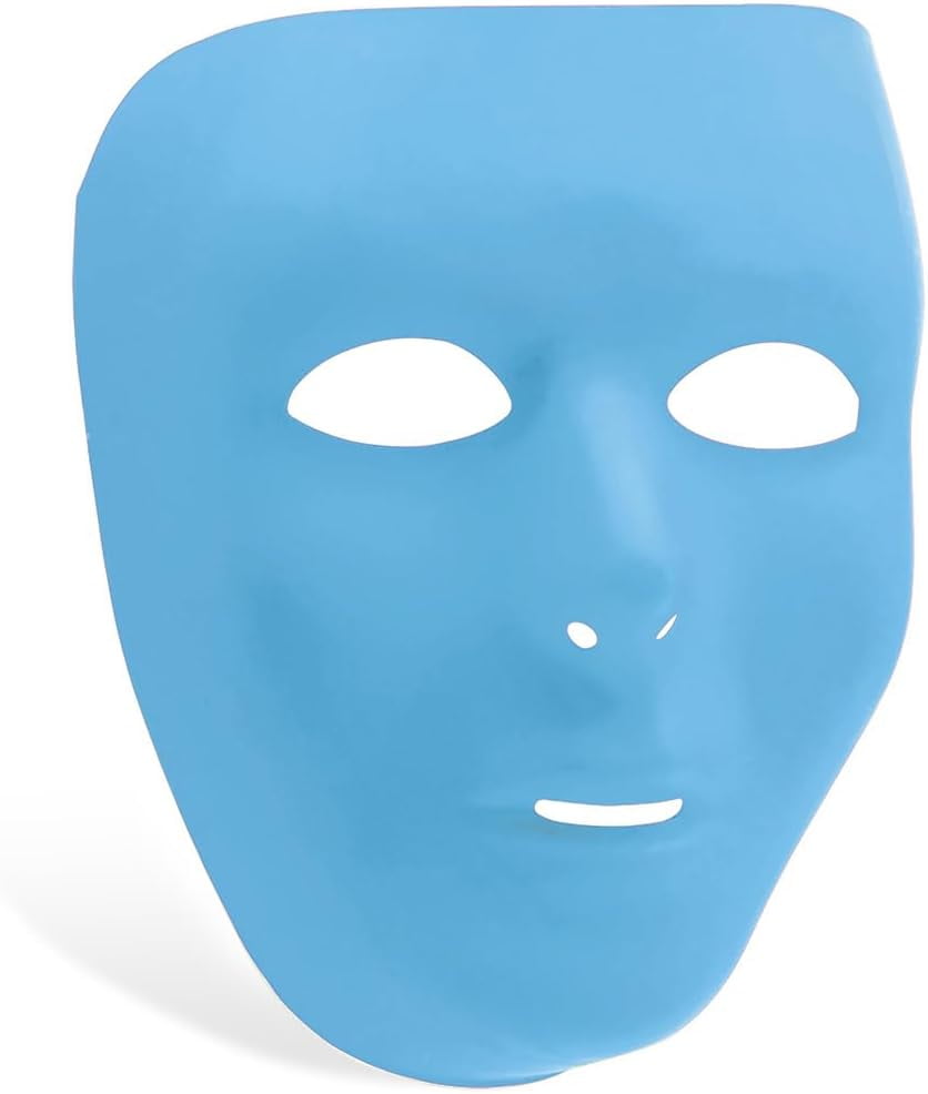 Light Blue Plastic Full Face Mask for Adults - 6.25" x 7.75" (1 Count ...