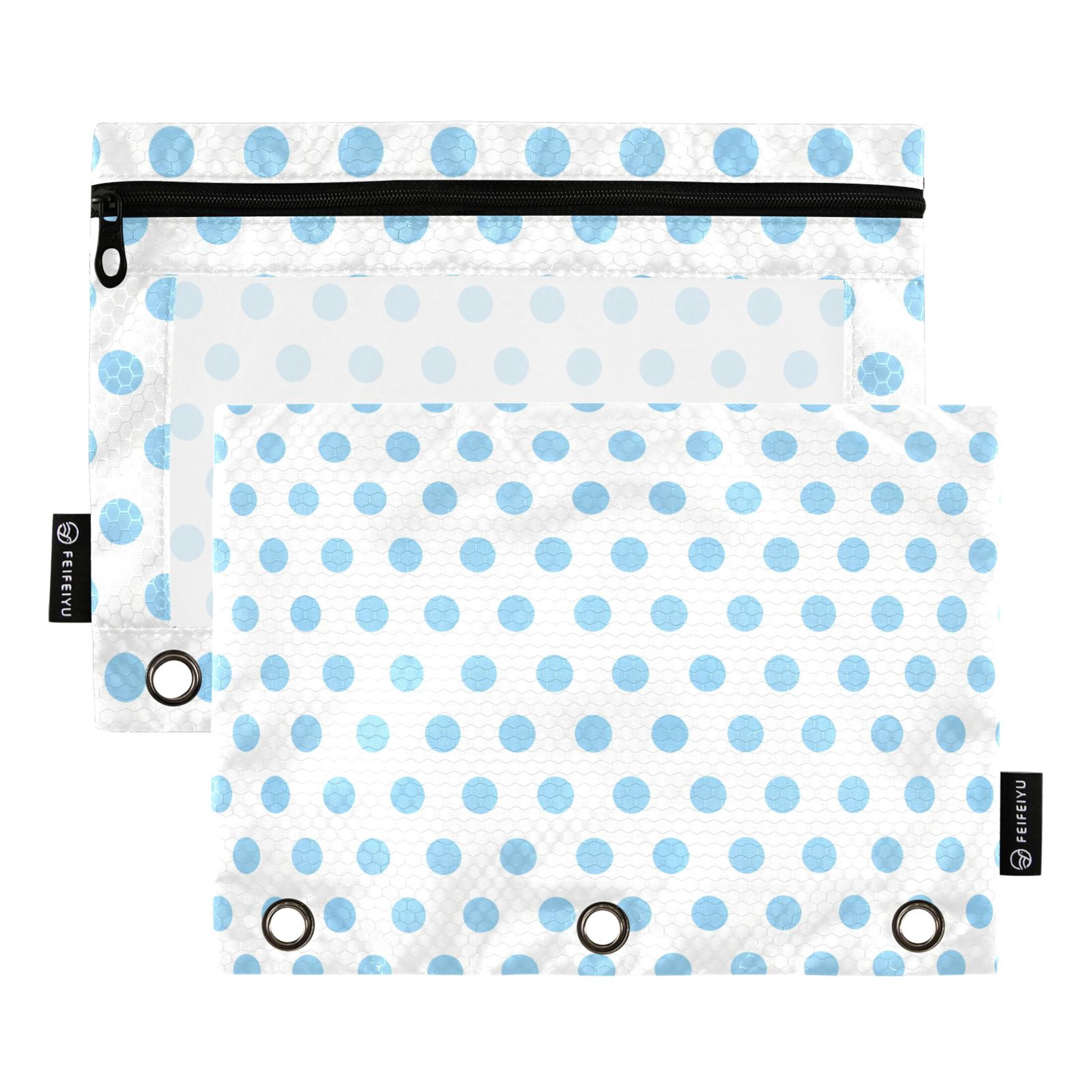 Light Blue Polka Dot 2 Pack Pencil Pouch for 3 Ring Binder Smooth ...