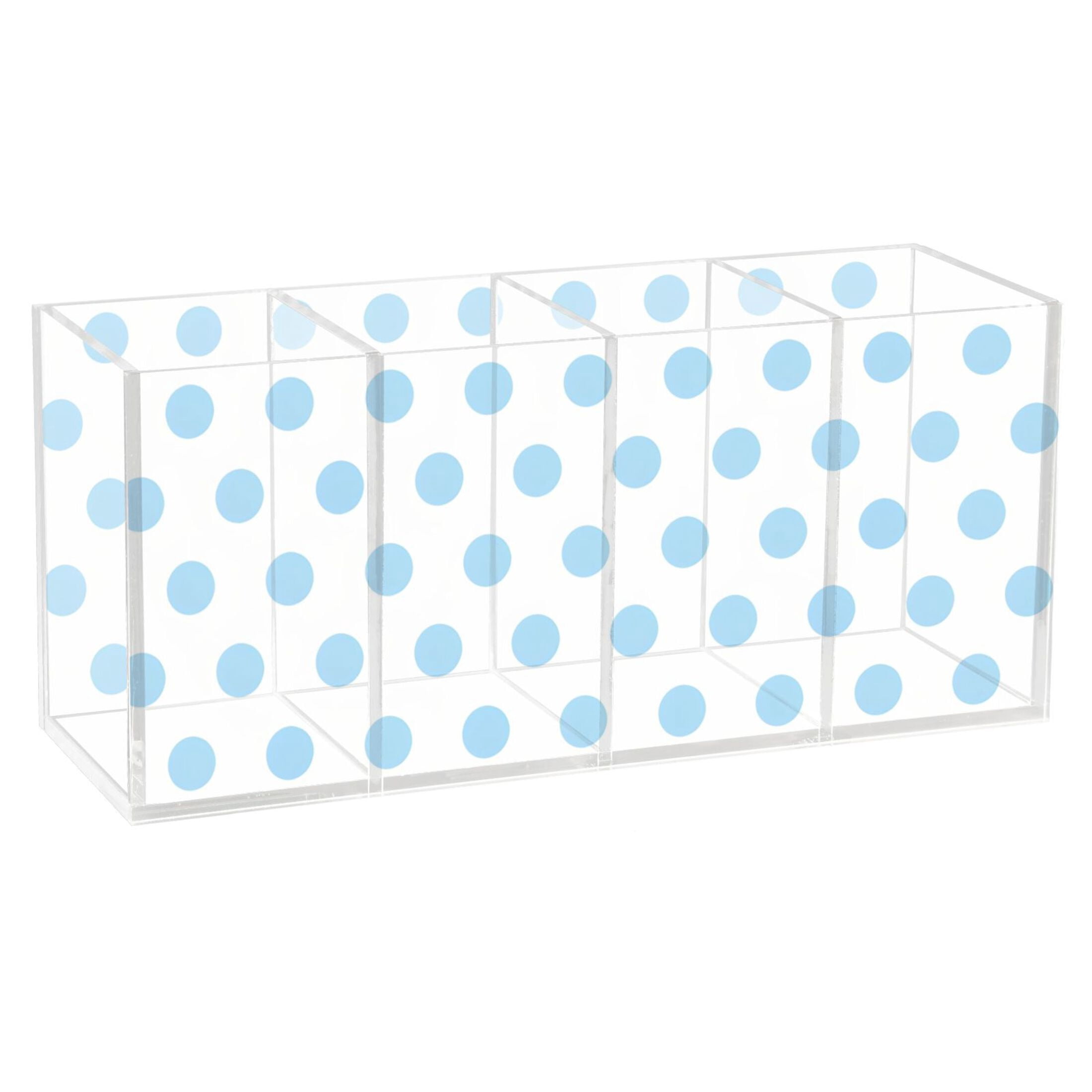 Light Blue Polka Dot Acrylic Pen Holder 4 Compartments Clear Pencil ...