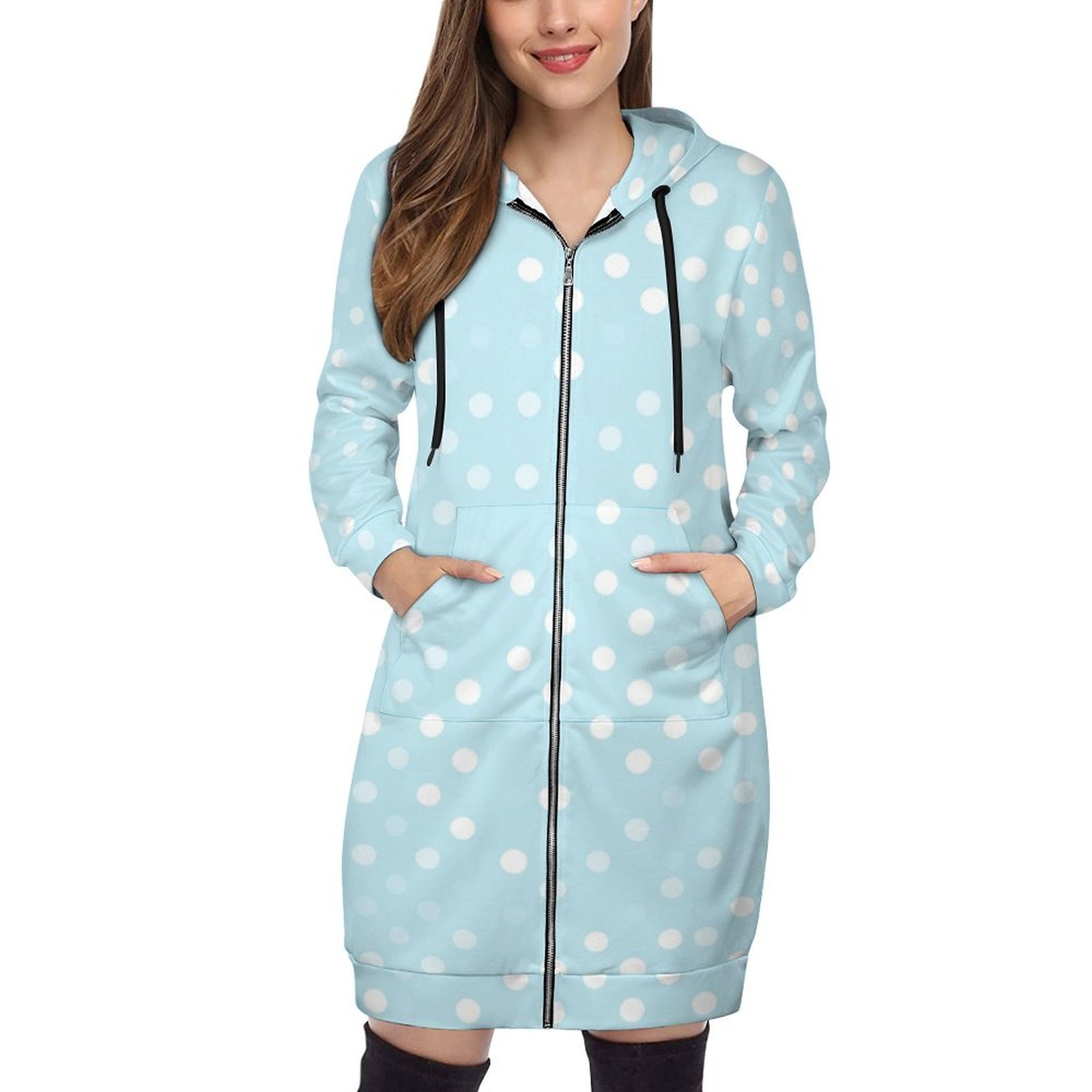 Light Blue Polka Dots Hoodie Sweatshirts Women Pullover Girl Hoodie ...