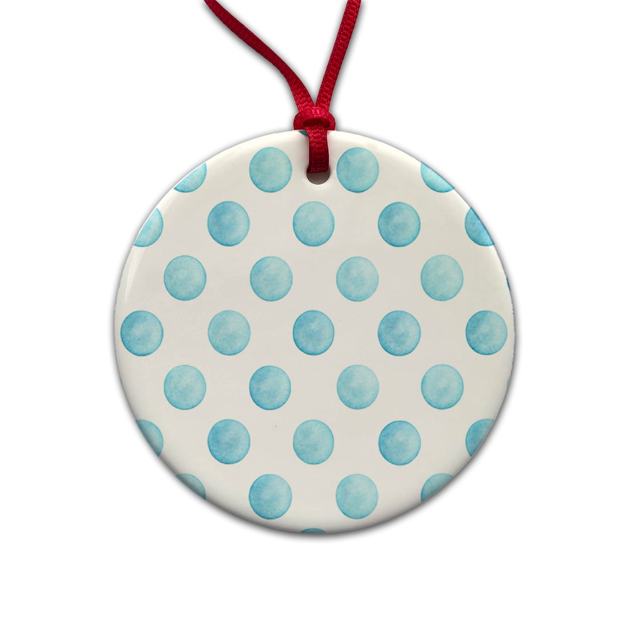 Light Blue Polka Dots White Background Christmas Tree Holiday Round ...