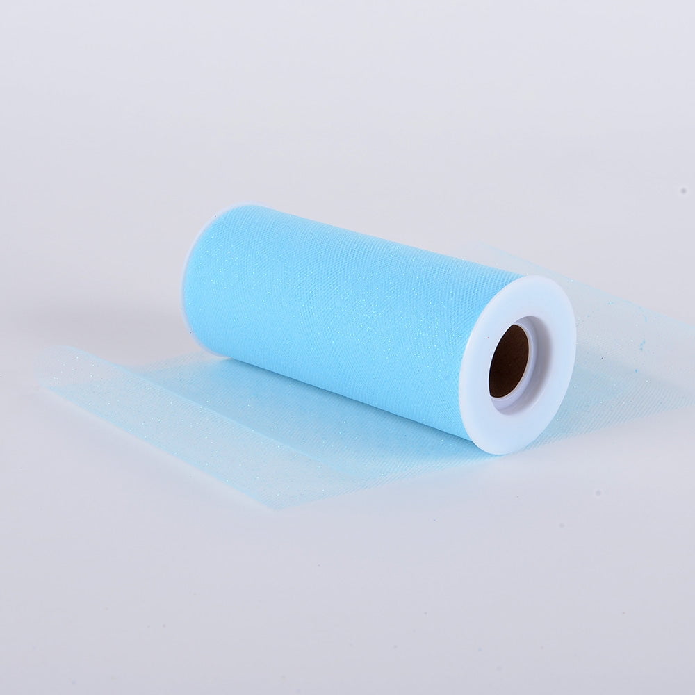 Light Blue Premium Glitter Tulle Fabric ( W: 6 Inch | L: 10 Yards ...