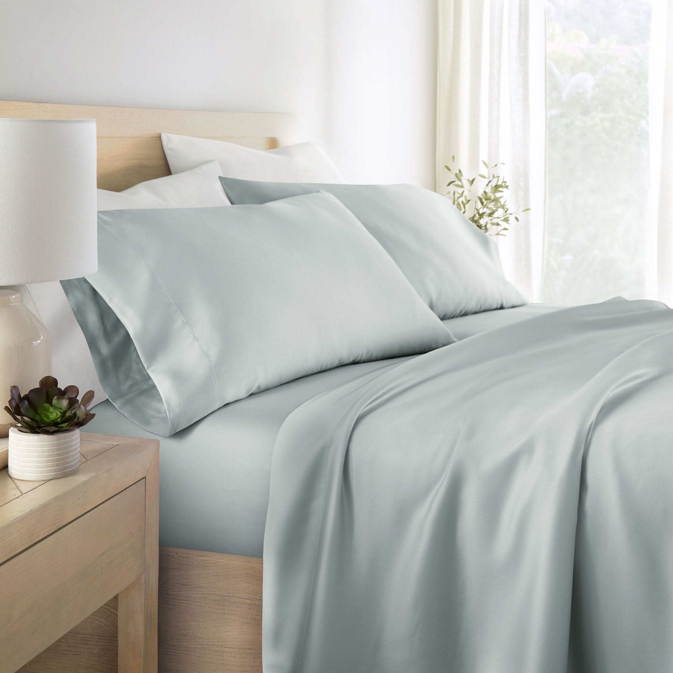 Noble Linens Rayon from Bamboo 4 Piece Luxury Bed Sheet Set, Light Blue ...