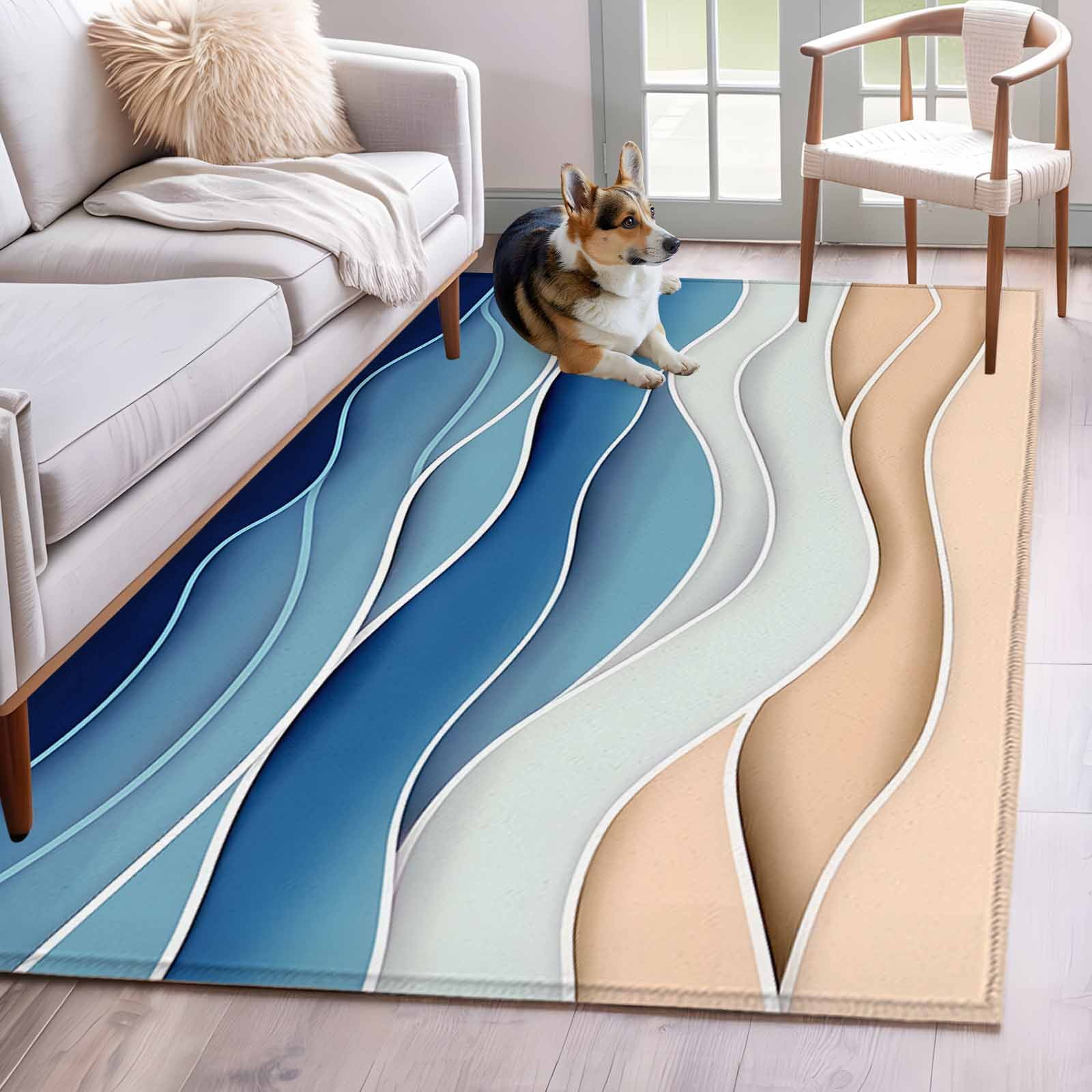 Light Blue Ripple Area Rugs 4x6 ft Light Blue Gradient Abstract Line ...