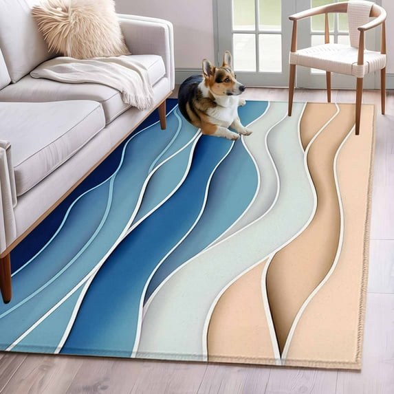 Light Blue Ripple Area Rugs 4x6 ft Light Blue Gradient Abstract Line ...