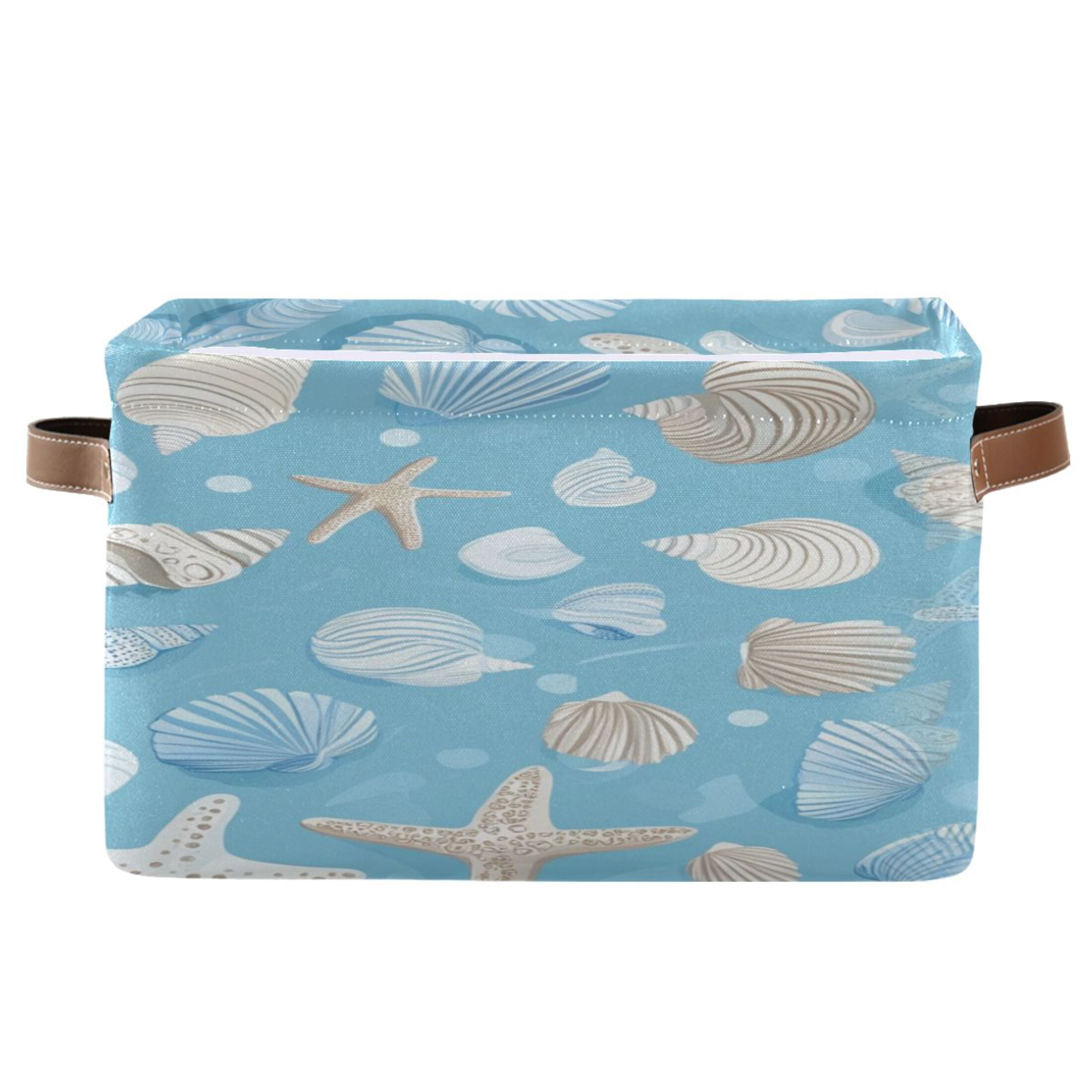 Light Blue Seashells and Starfish Foldable Storage Basket,Canvas Fabric ...