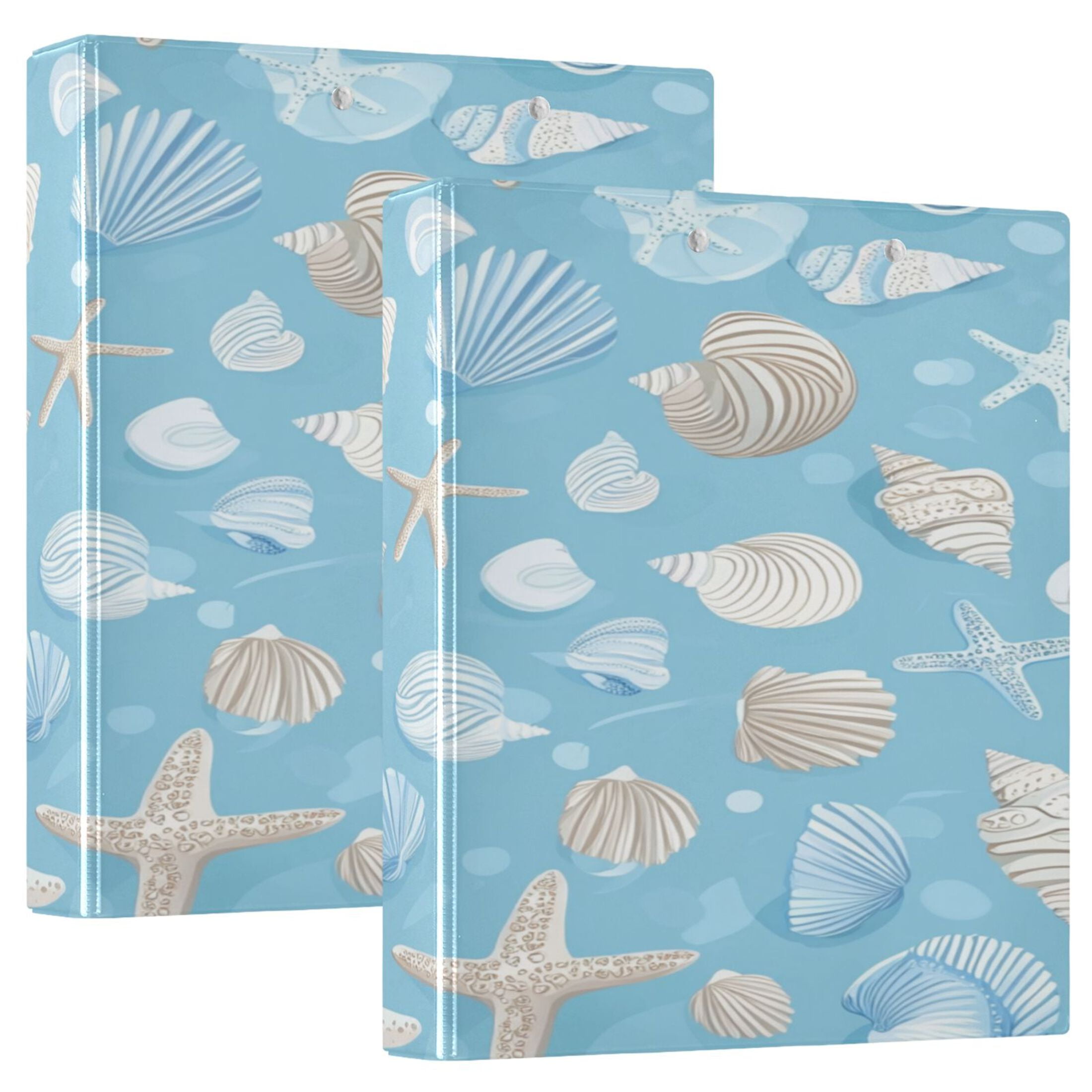 Light Blue Seashells and Starfish 3 Ring Hardcover Binders 1.5in Round ...