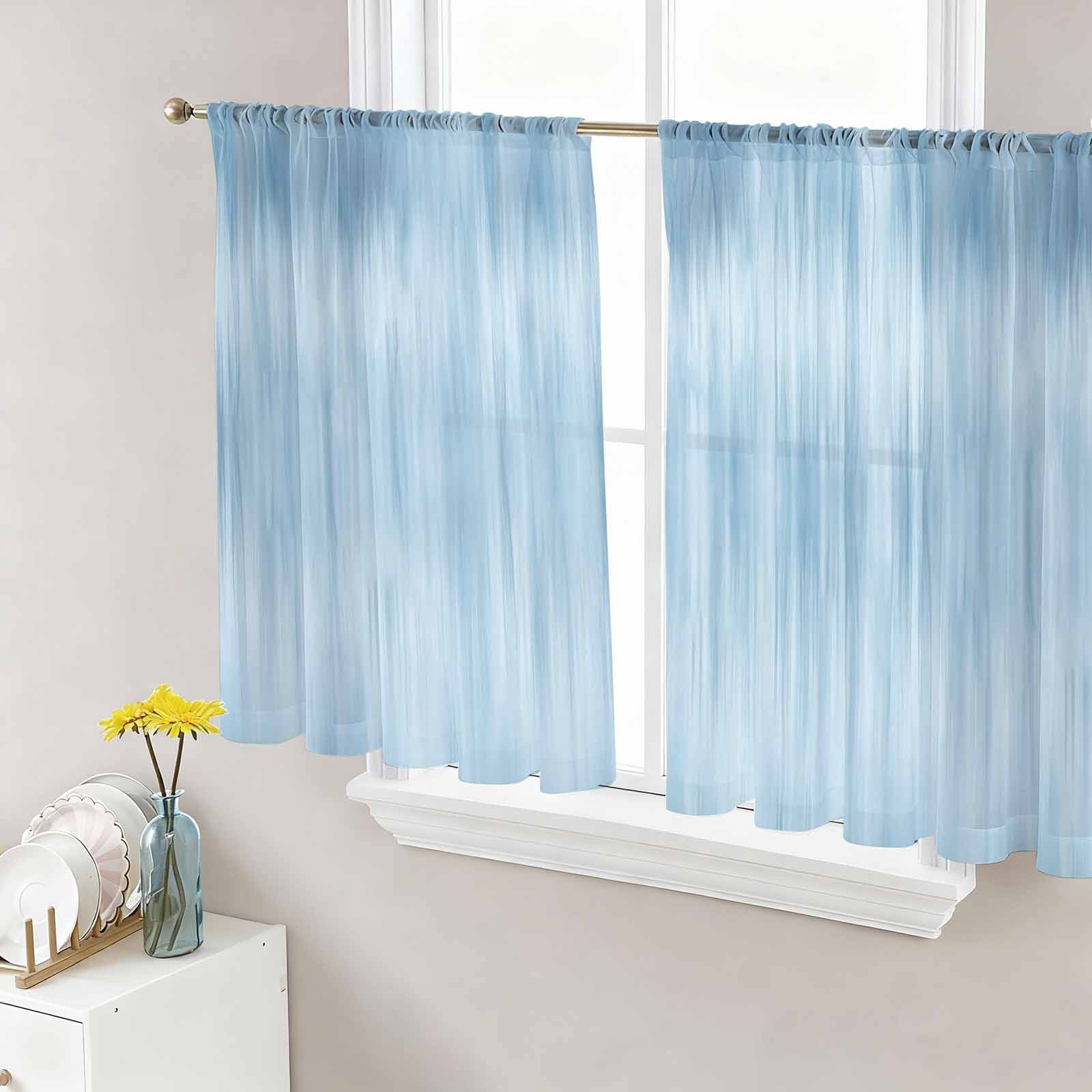Light Blue Semi Sheer Curtains 54 Inch Length 2 Panels Set, Modern ...