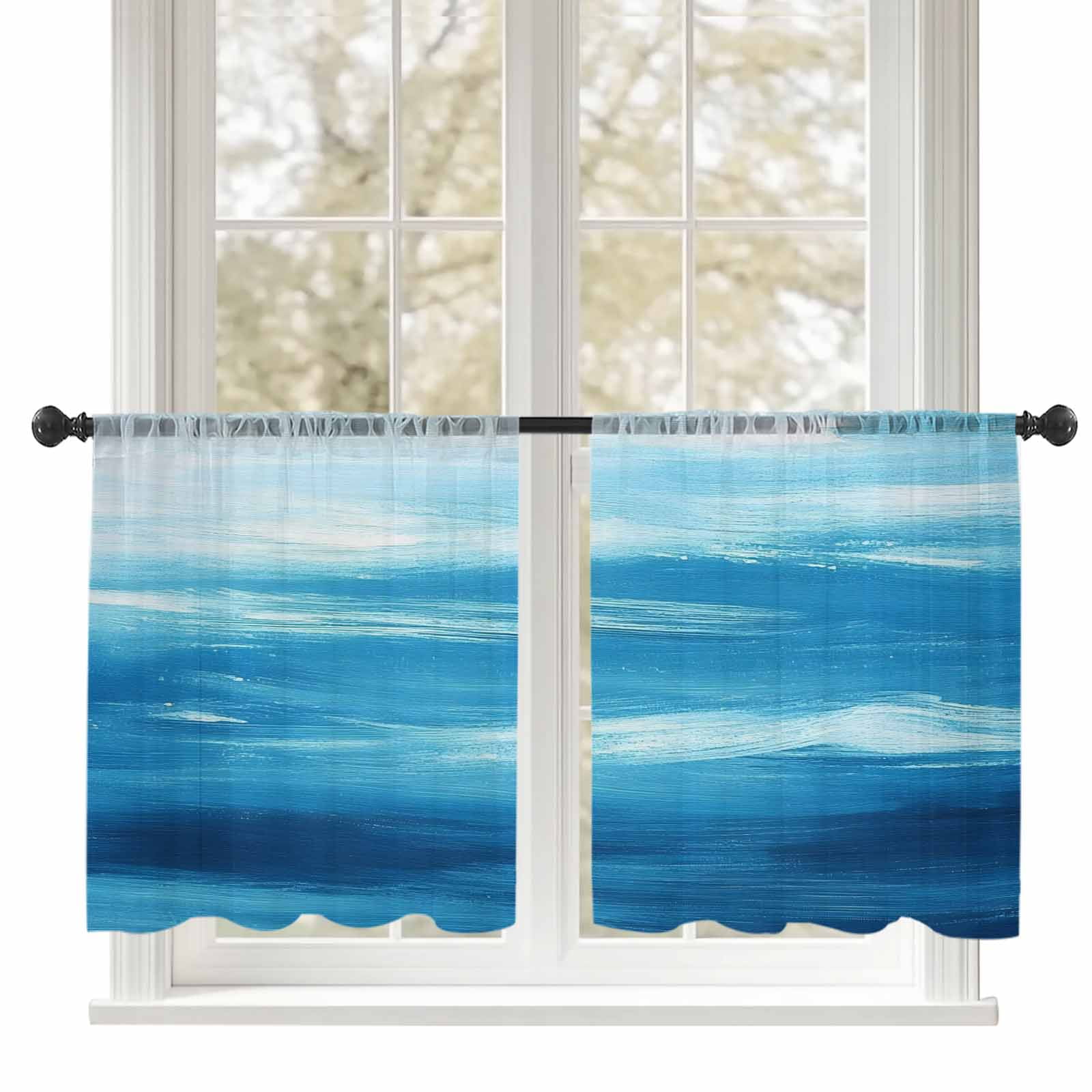 Light Blue Sheer Curtains 45 inches Long 2 Panels Set Ocean Wave ...