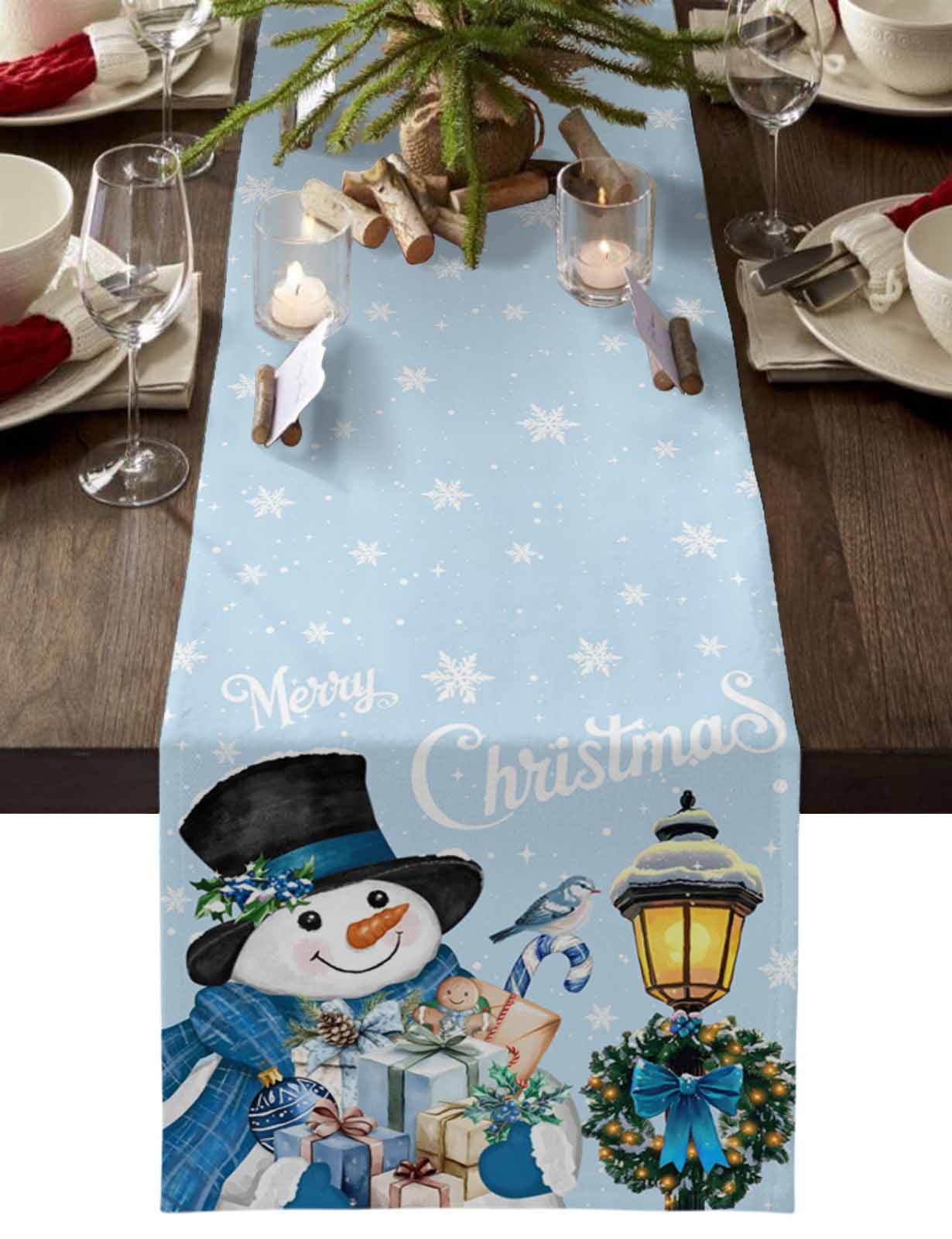 Light Blue Snowman Christmas Dresser Scarf Farmhouse, Dining Table ...