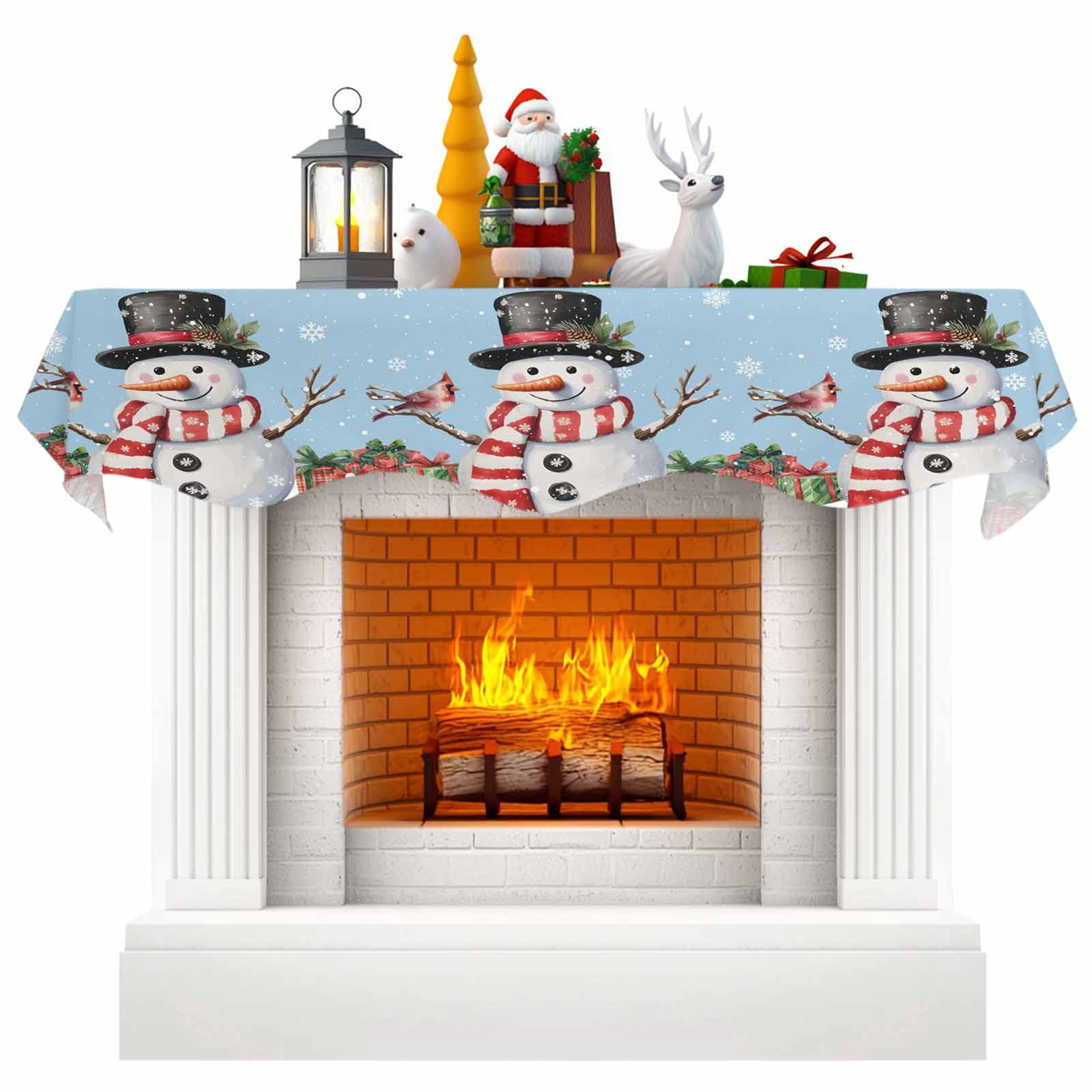 Light Blue Snowman Christmas Fireplace Mantel Scarf Table Runner ...