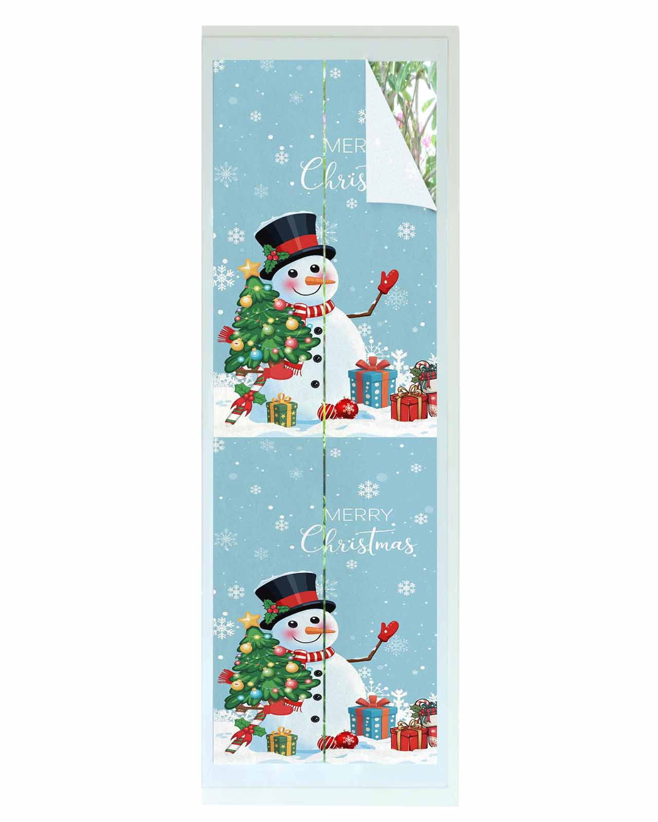 Light Blue Snowman Christmas Window Privacy Film Stained Glass Window ...