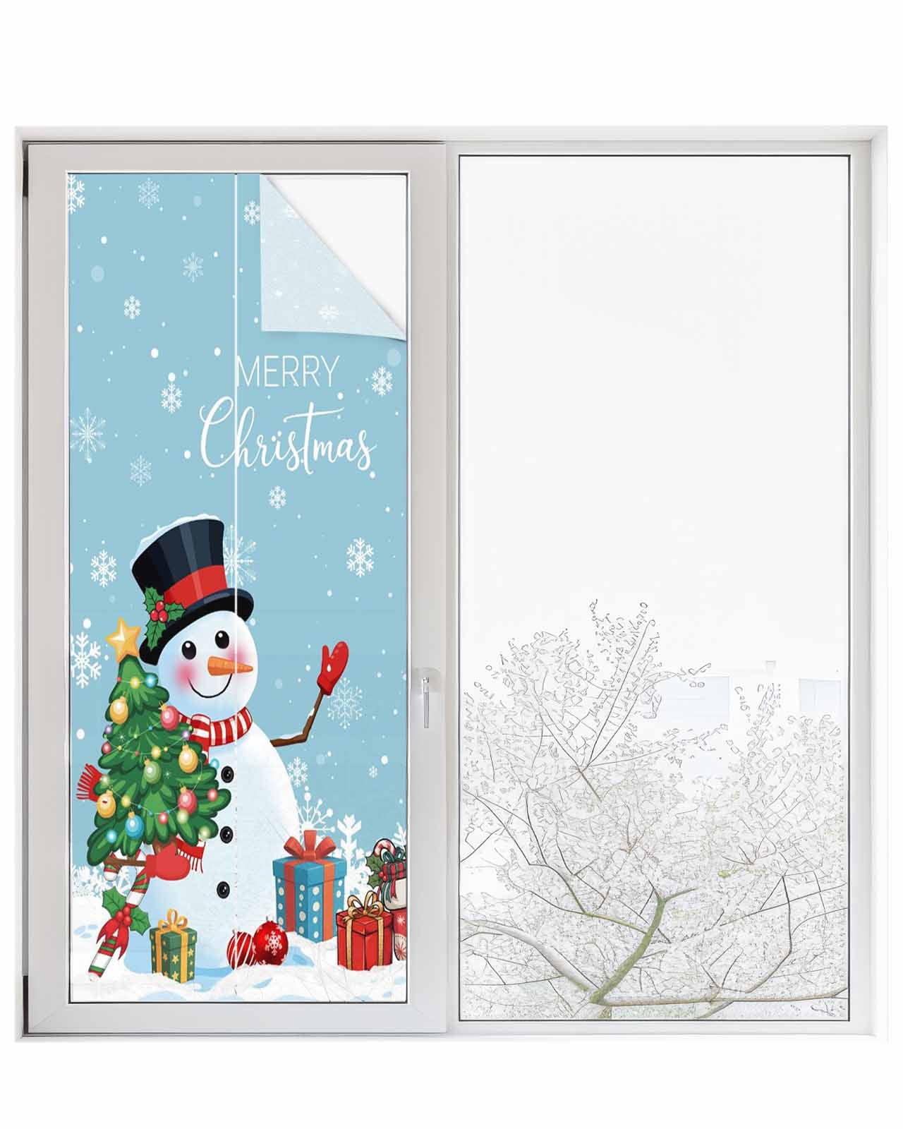 Light Blue Snowman Christmas Window Privacy Film Stained Glass Window ...