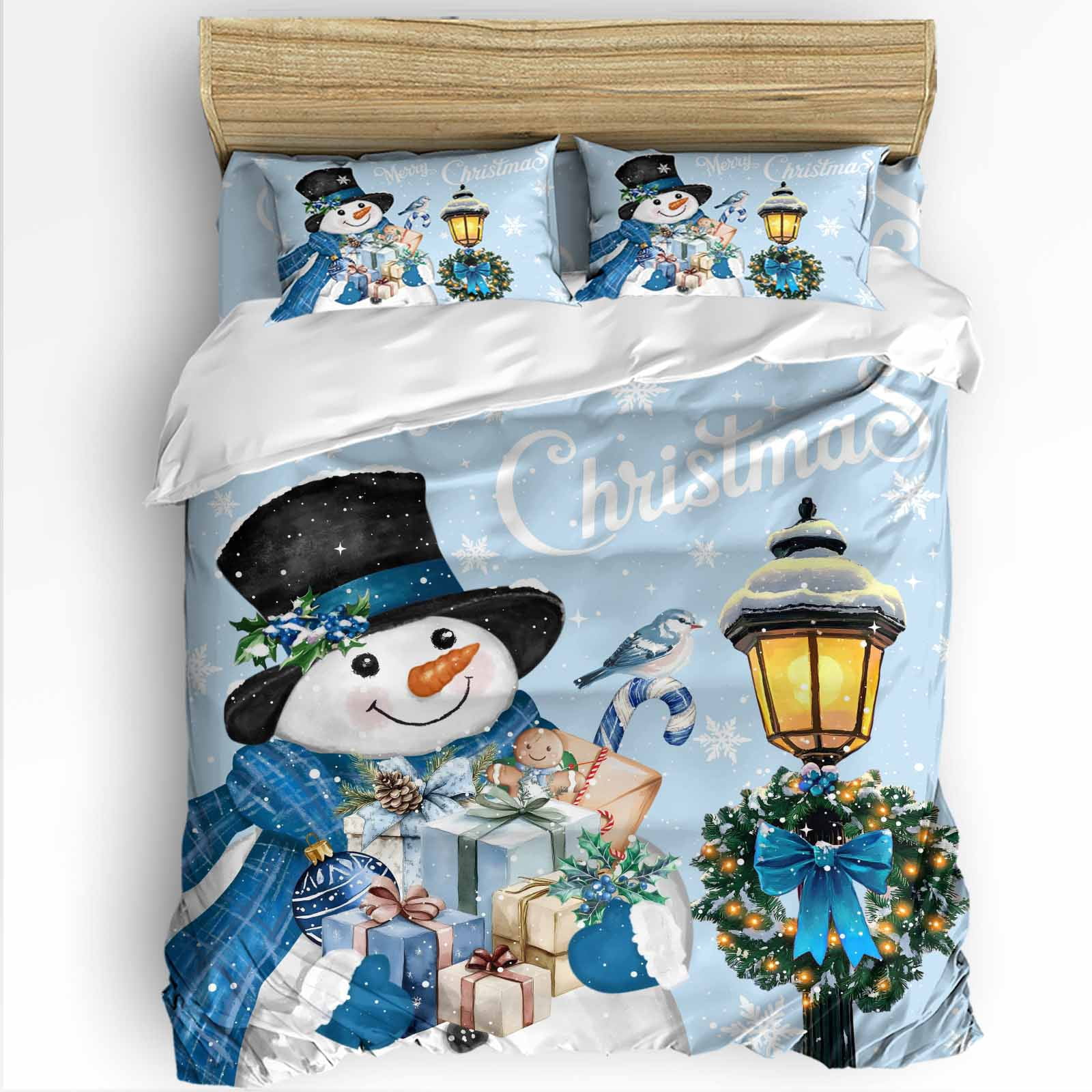 Light Blue Snowman Queen Size Comforter Set, Christmas Winter Wreath ...