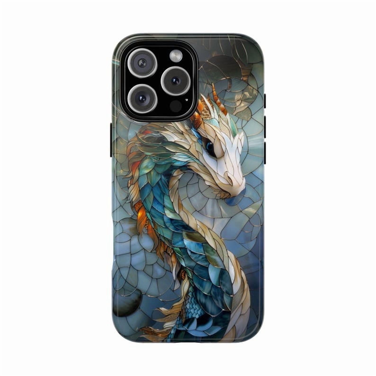 Light Blue Stained Glass Dragon Serpent Fantasy Mosaic Artwork Phone ...