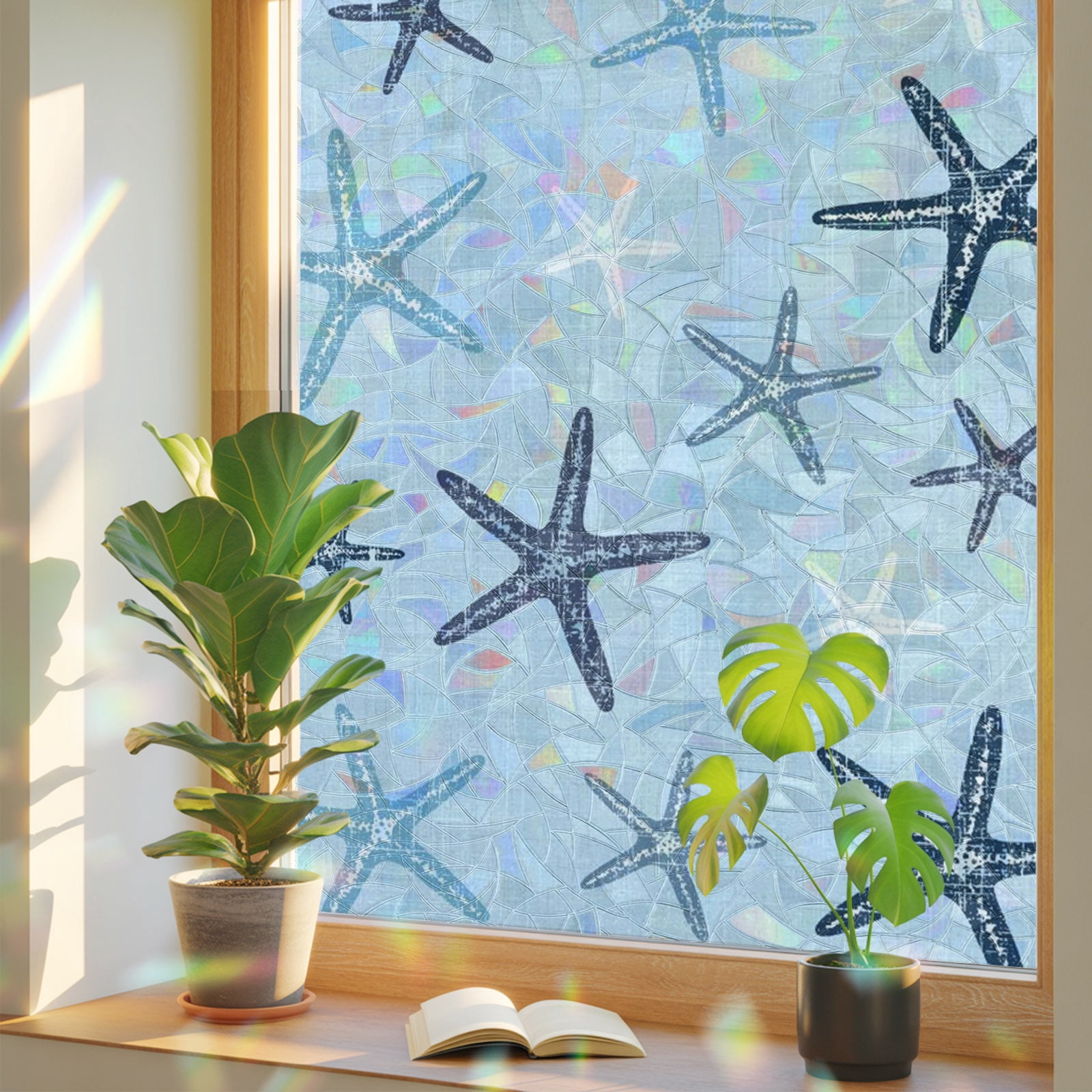Light Blue Starfish Coastal Window Privacy Film, Rainbow Film ...