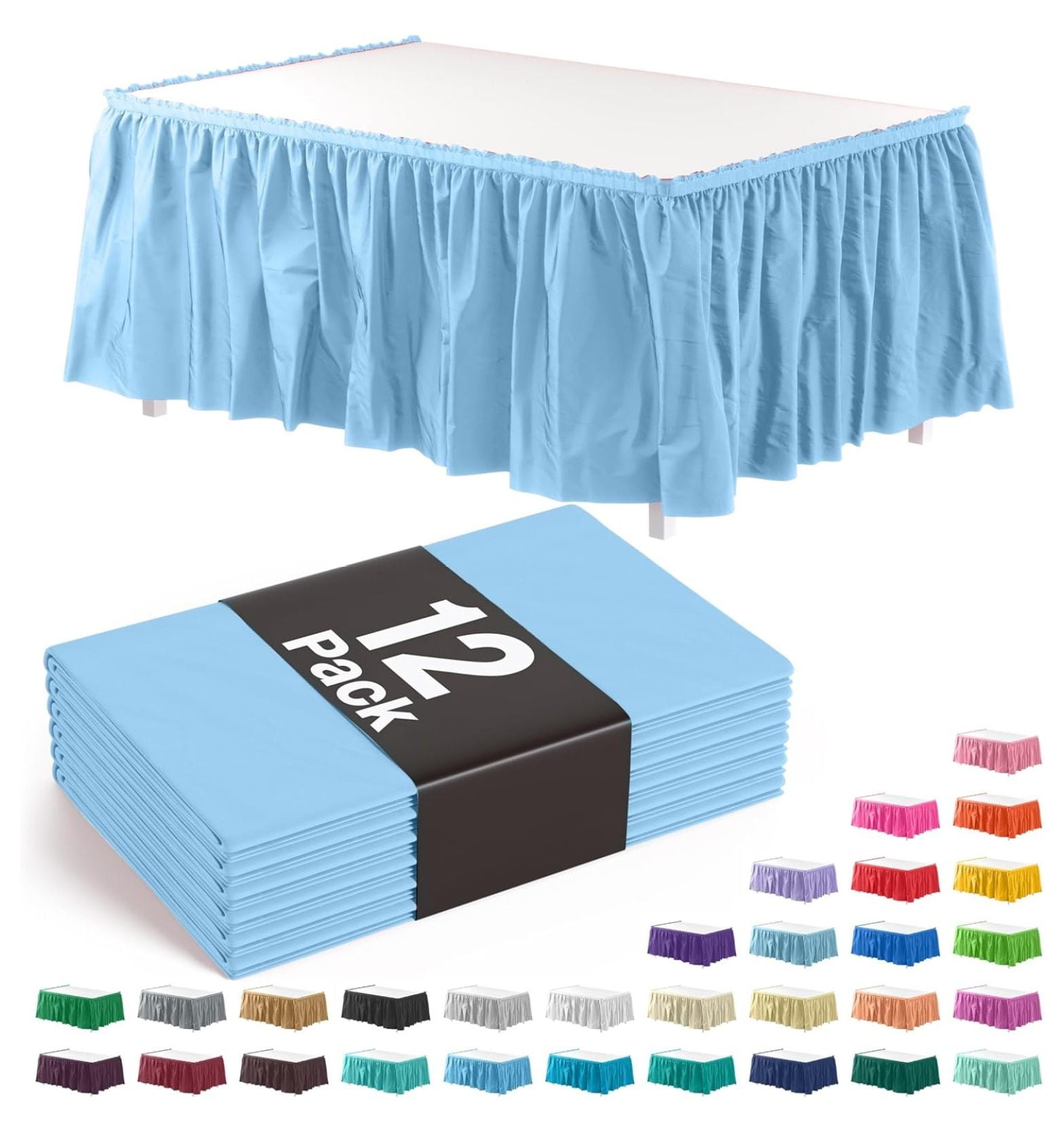 Light Blue Table Skirt 12 Pack 29" X 14' Disposable Plastic Table ...