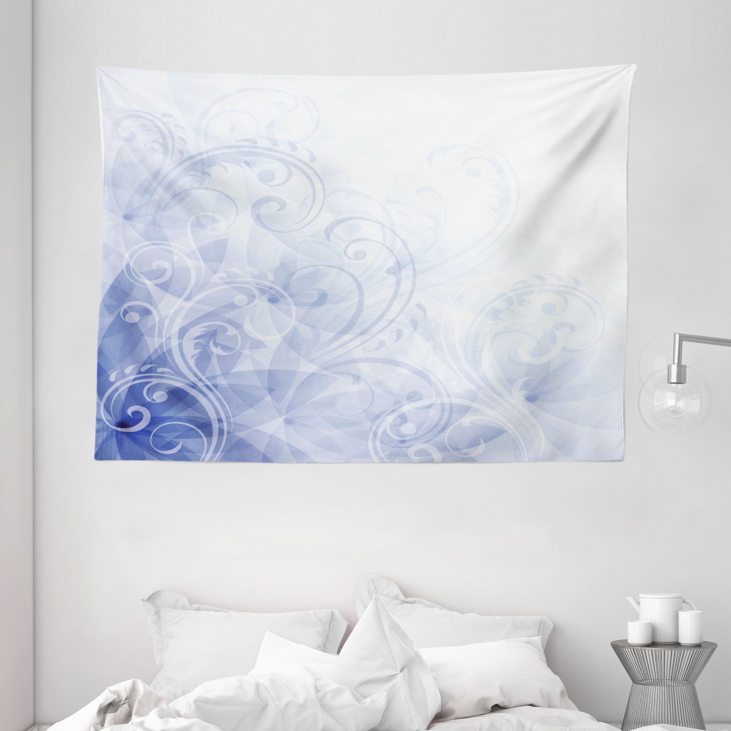 Light Blue Tapestry, Abstract Curled Leaves Artistic Elegant Flower ...