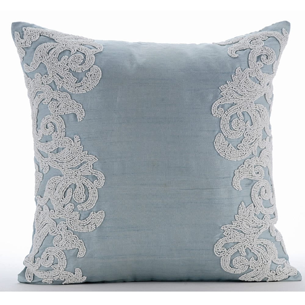 Light Blue Throw Pillows Cover, Beaded Baroque French Toile Theme ...