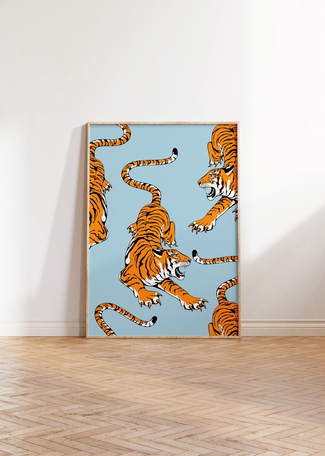 Light Blue Tiger Boho Jungle Wall Art, Unframed Paper Print Size 16x24 ...