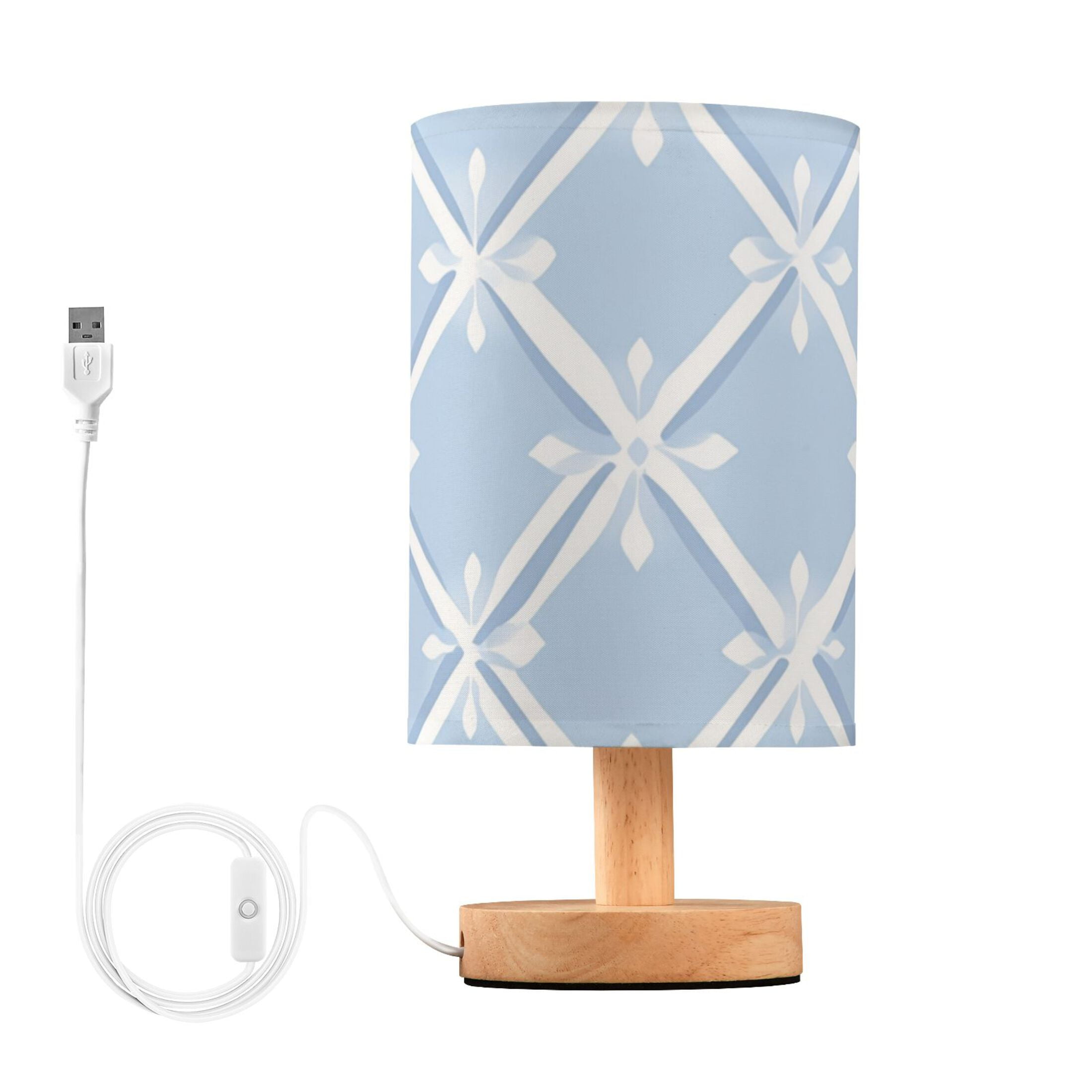 Light Blue Twill Checkerboard Table Lamp with USB Port LED Warm Light ...