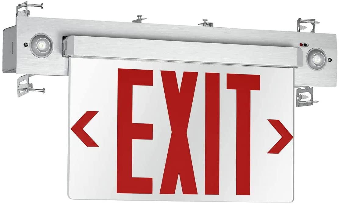 Light Blue USA Recessed Edge-Lit Red Exit Sign, 120-277V Double Face ...