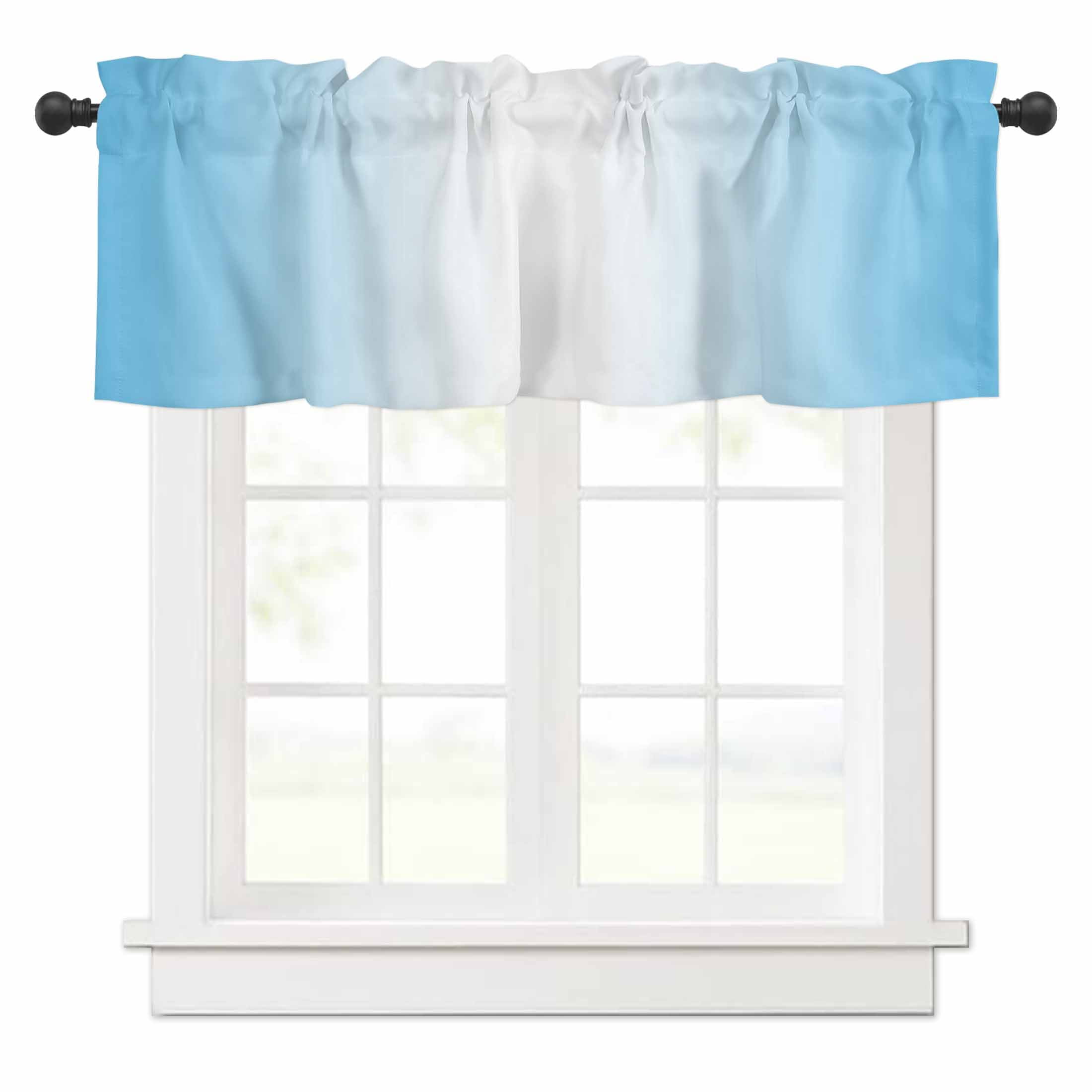 Light Blue Valances for Windows and White Gradient Rod Pocket Curtain ...