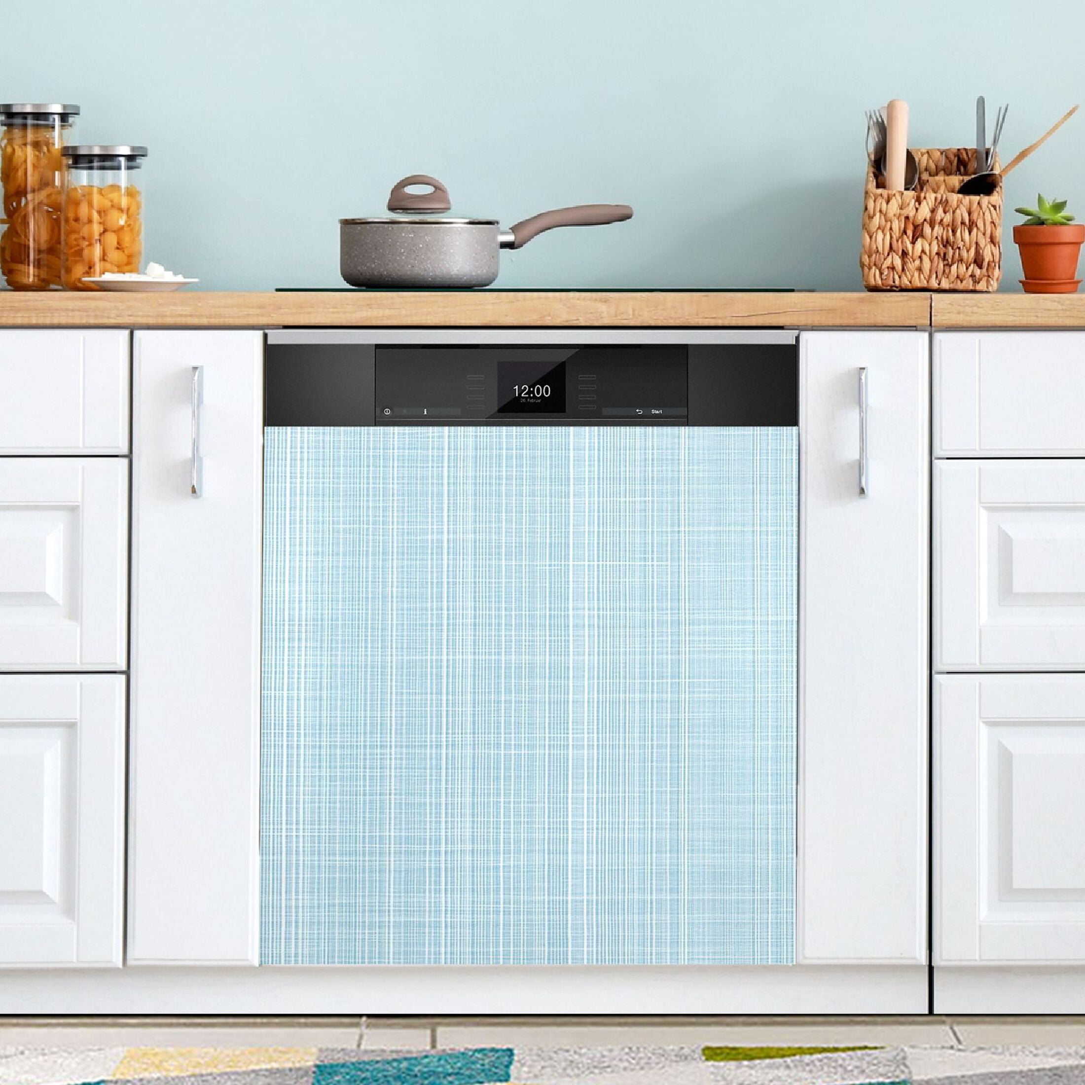 Light Blue Vertical White Lines Fabric Texture Dishwasher Magnet ...