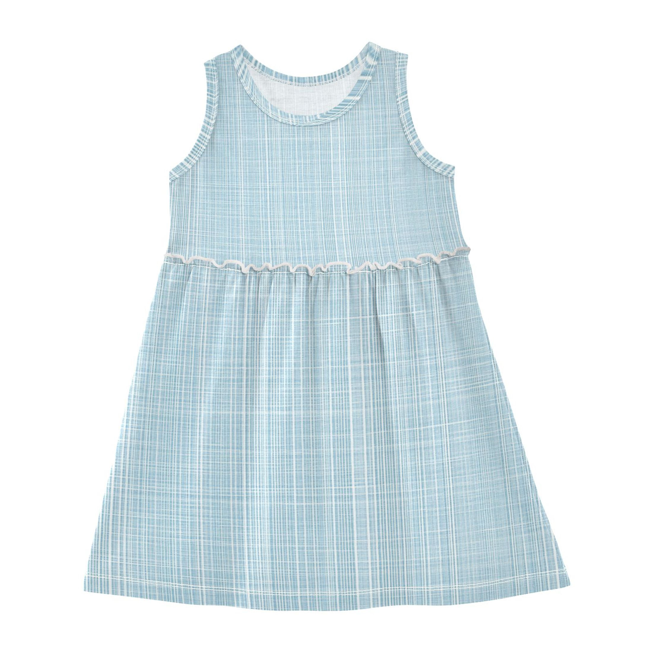 Light Blue Vertical White Lines Fabric Texture Girls' Sleeveless Dress ...