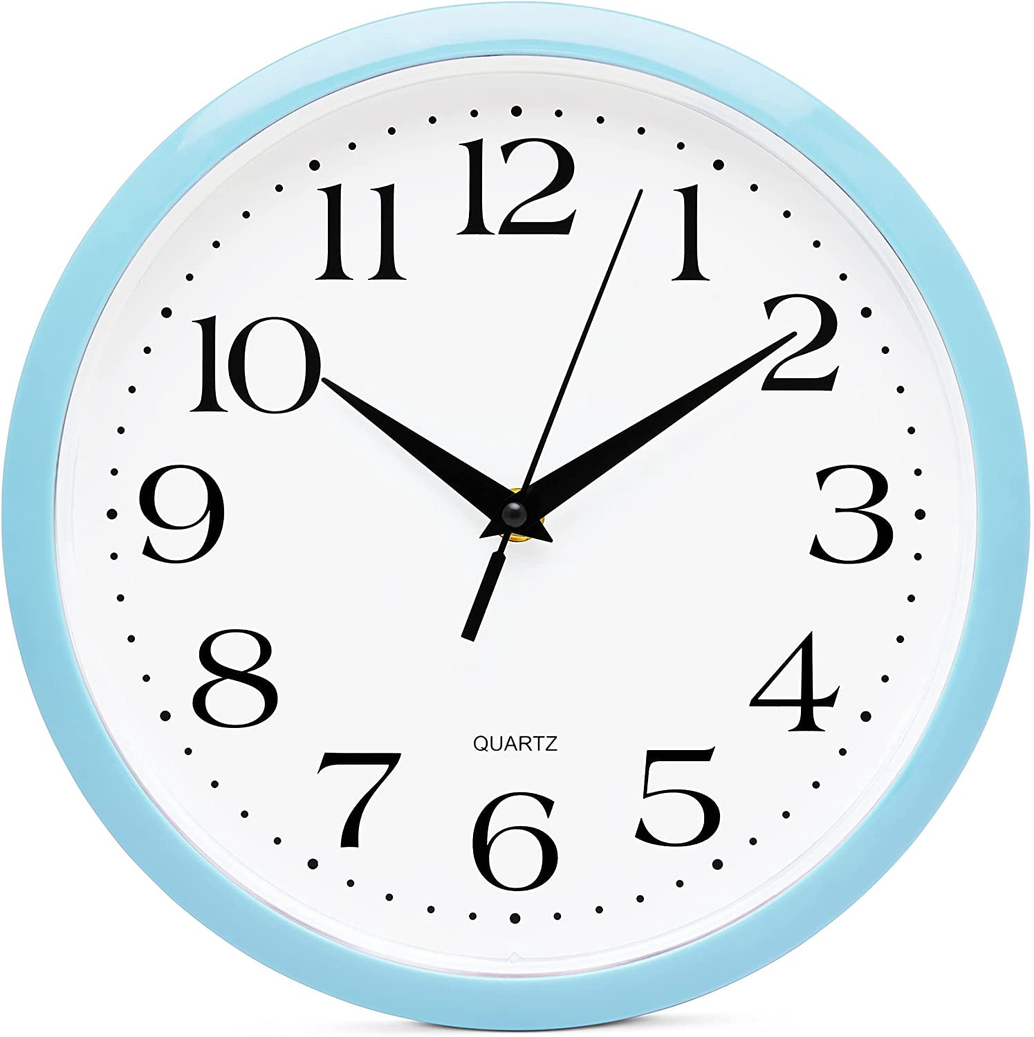 Light Blue Wall Clock Silent Non Ticking - 10 Inch Quality Quartz ...