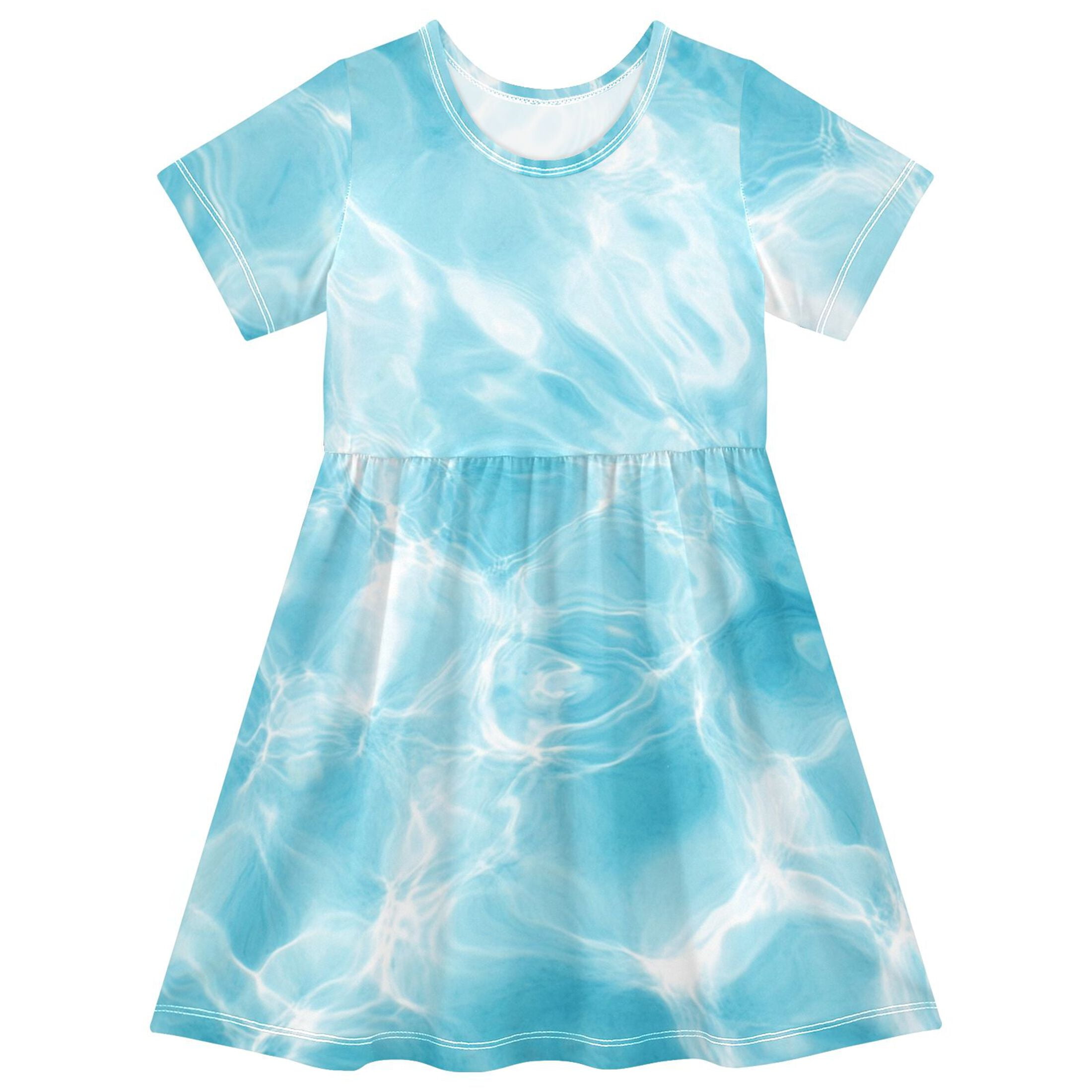 Light Blue Water Texture Girls' Short Sleeve Dress A-Line One-Piece ...
