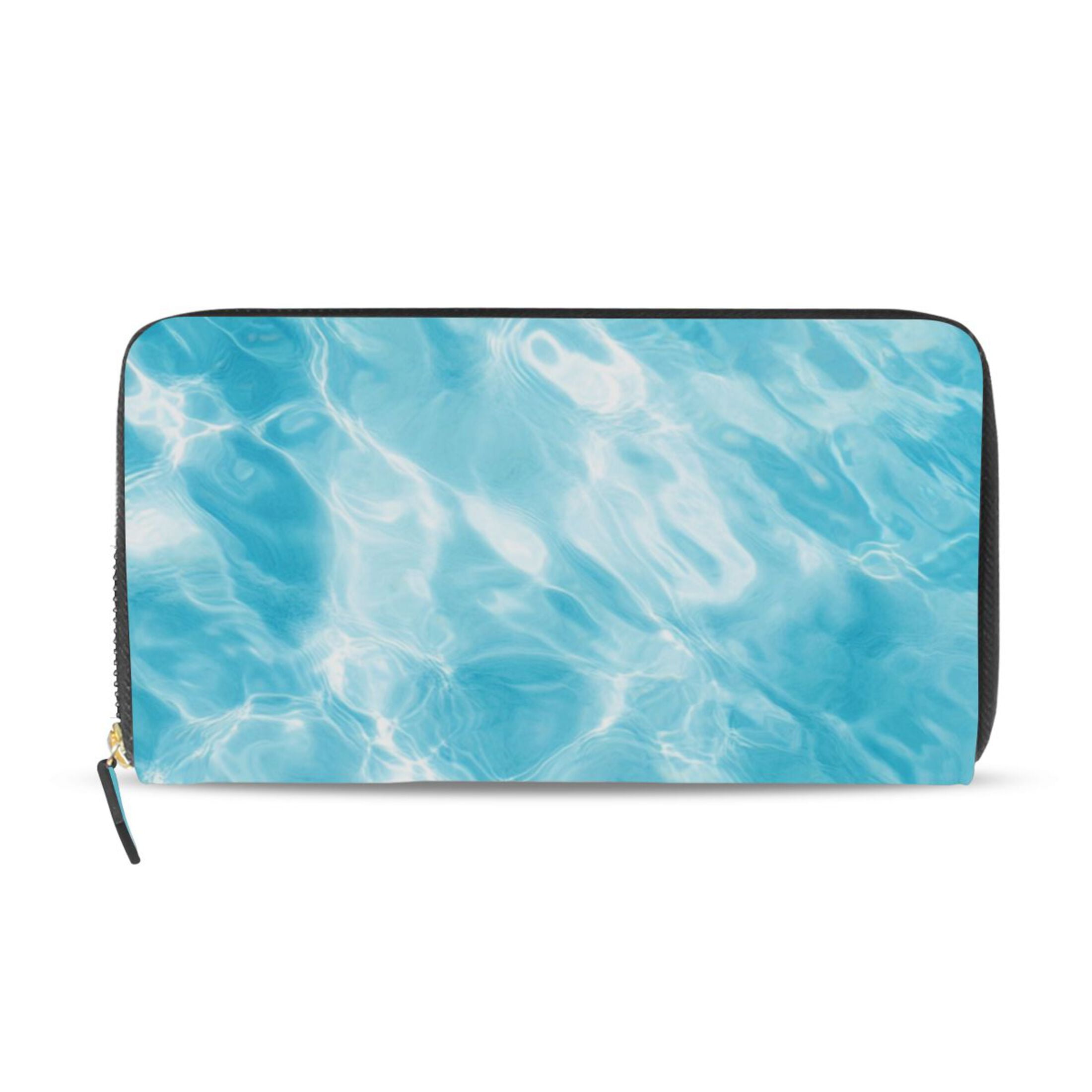 Light Blue Water Texture Women's Long Zipper Wallet Bifold Clutch Purse ...