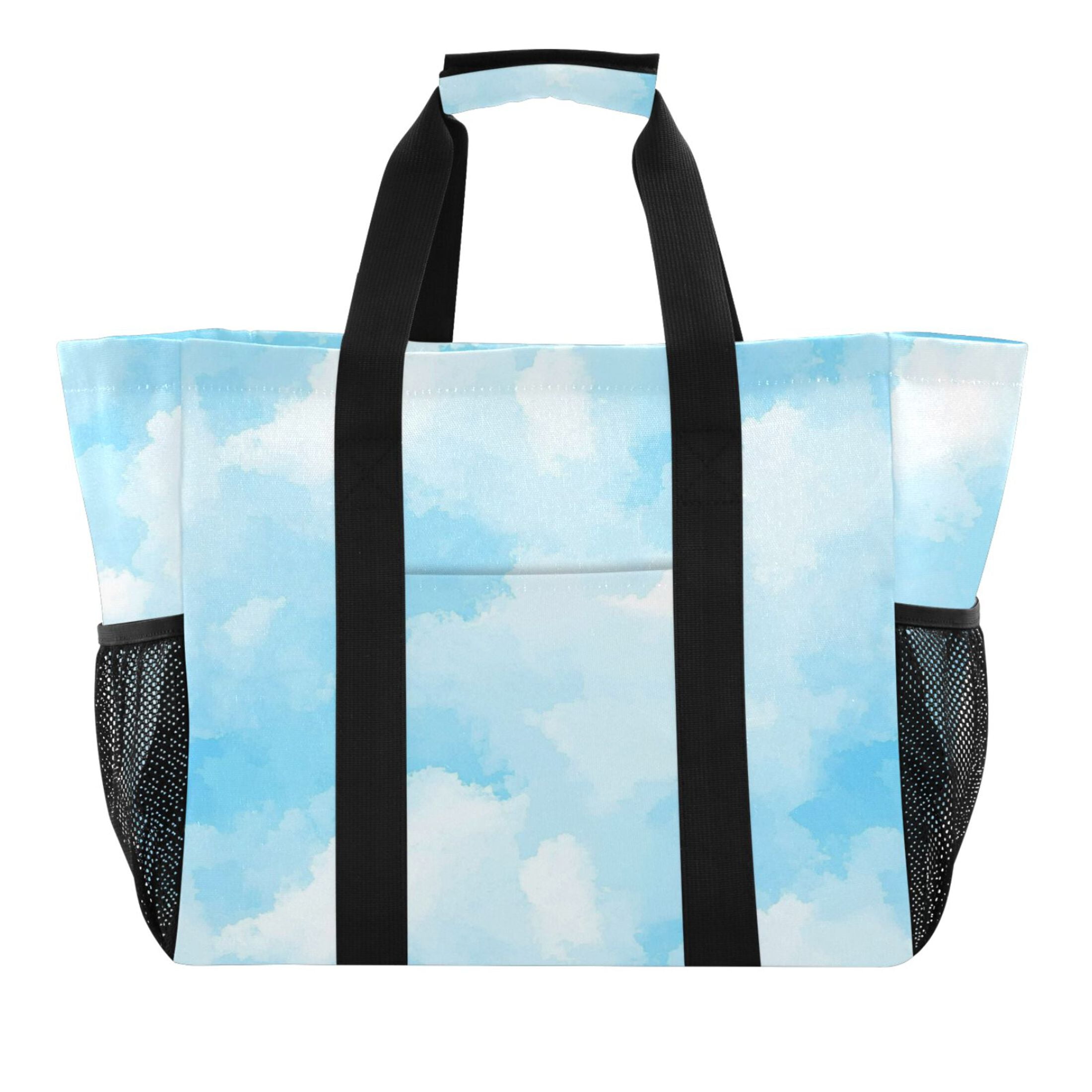 Light Blue Watercolor Cloud Reusable Grocery Bags with Handle Side ...