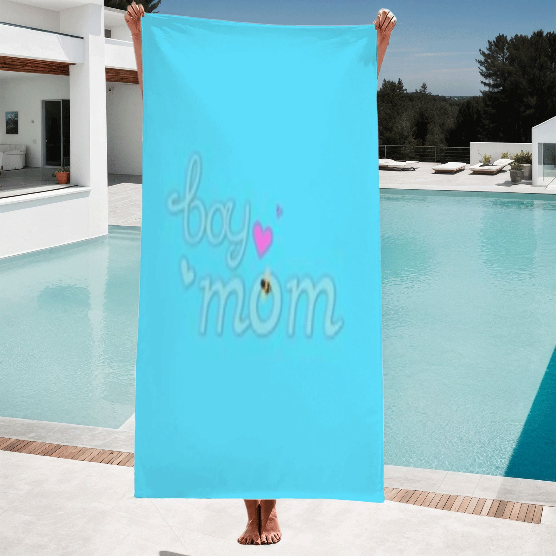 Light Blue Wave Pattern Beach Towel with Playful ' I ' m Mom ' Cursive ...